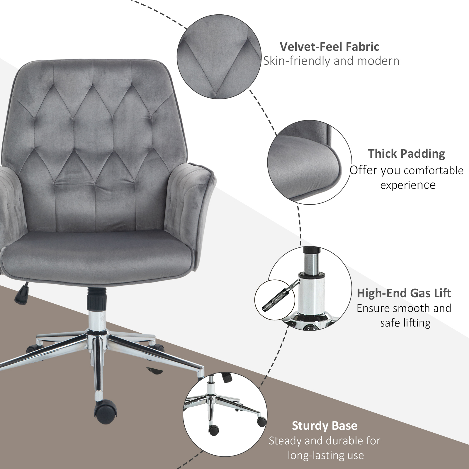 Vinsetto Linen Computer Chair with Armrest, Modern Swivel Chair with ...