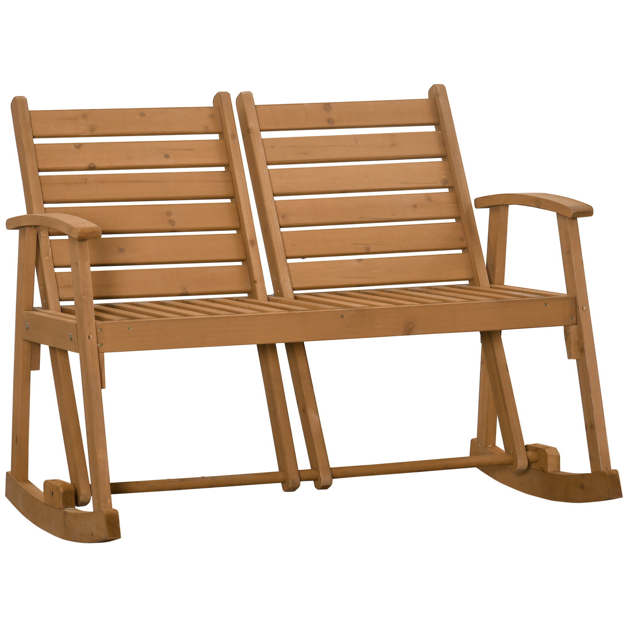 Outsunny Wooden Garden Rocking Bench with Adjustable Backrests, 2 ...
