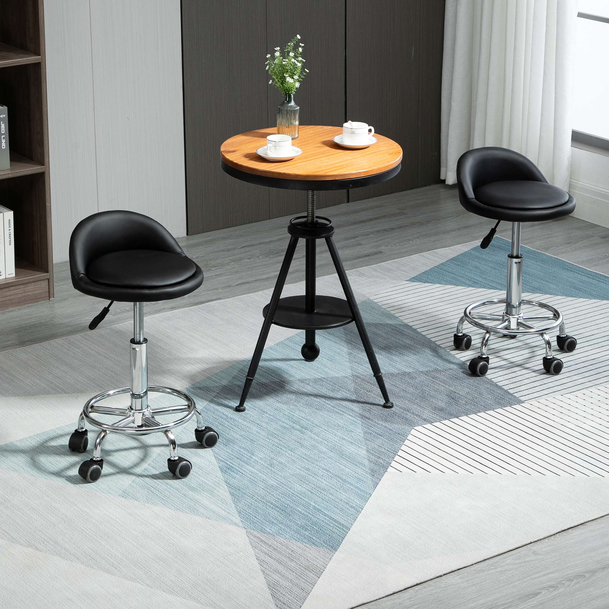 HOMCOM Lot de 2 tabouret à roulette pivotant 360°, assise réglable 47 ...