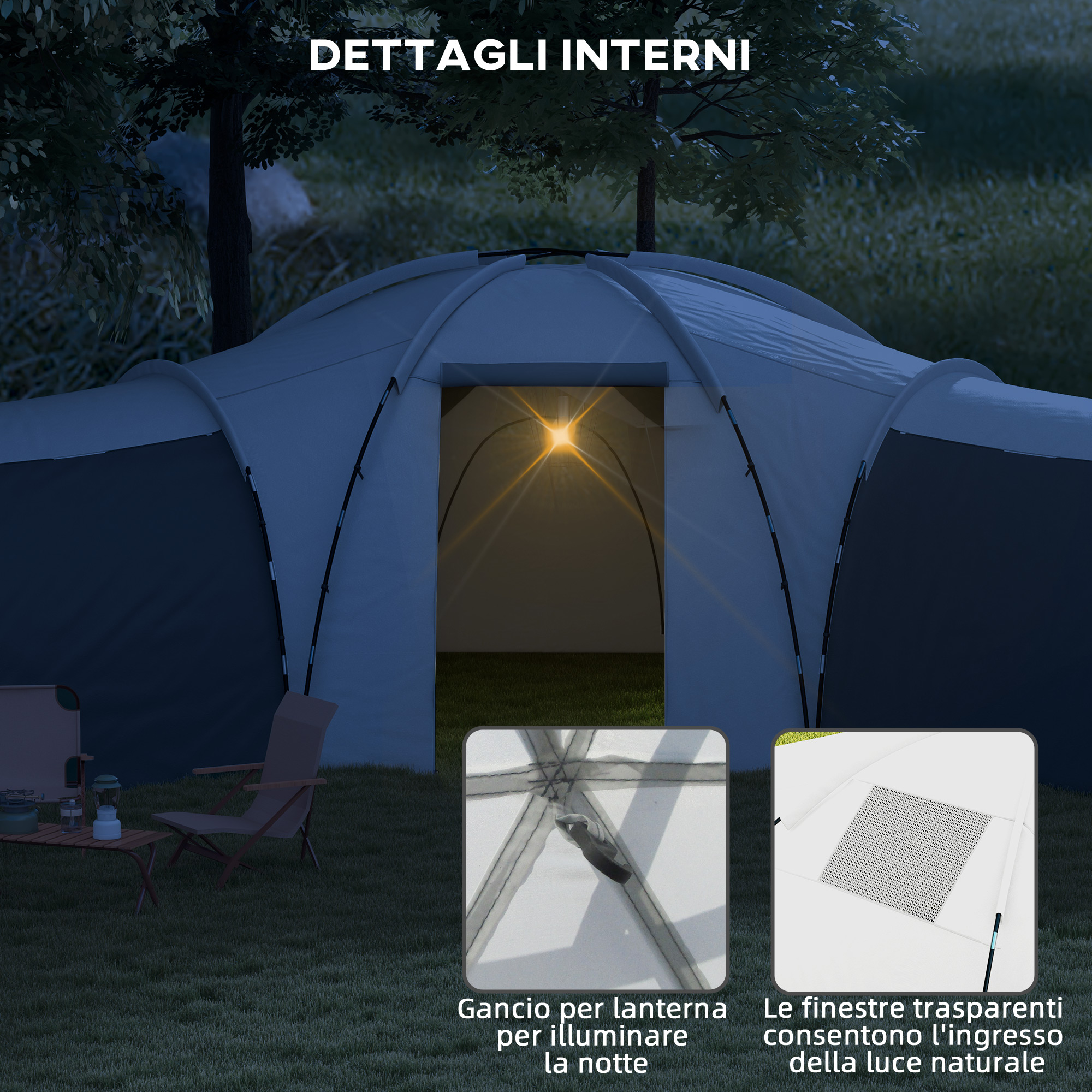 Outsunny Tenda da Campeggio 6-9 Persone con 3 Camere e Soggiorno ...