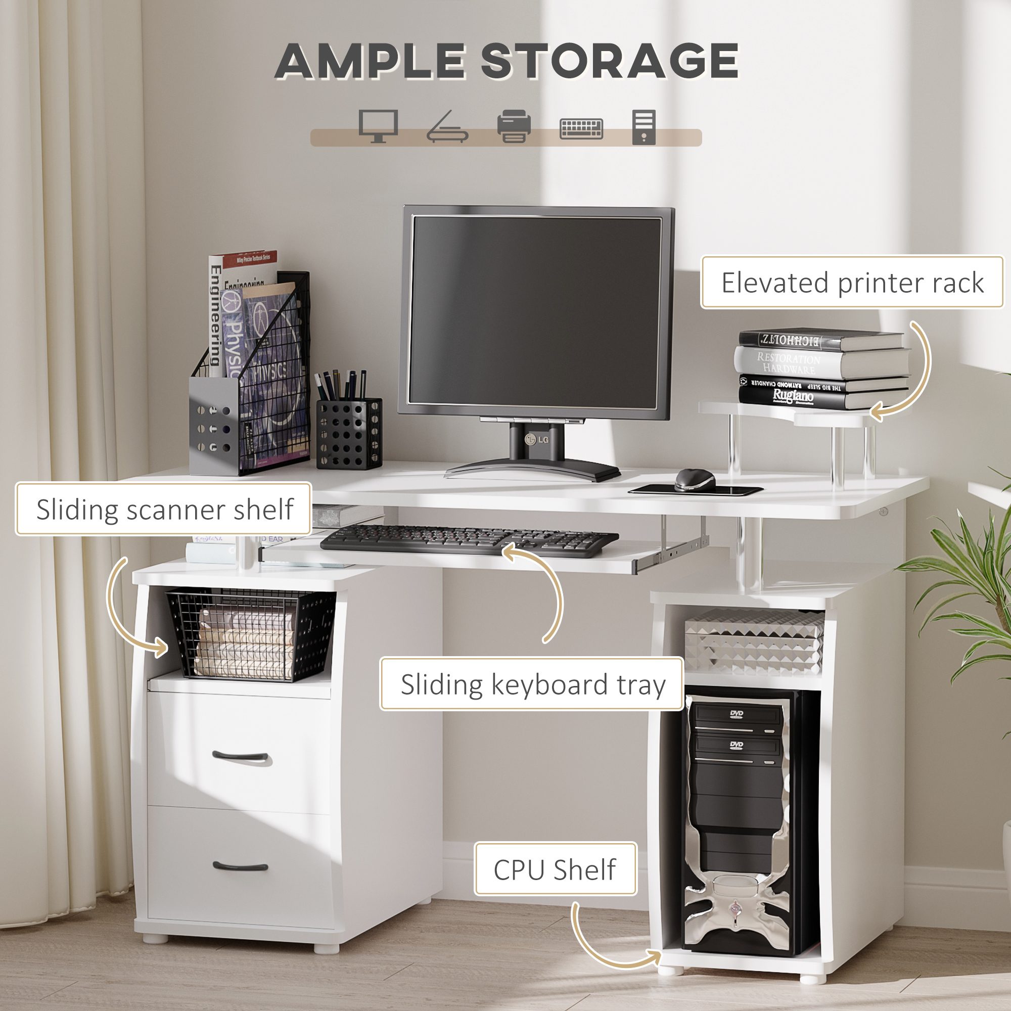 HOMCOM Computer Desk Office PC Table Workstation with Keyboard Tray ...