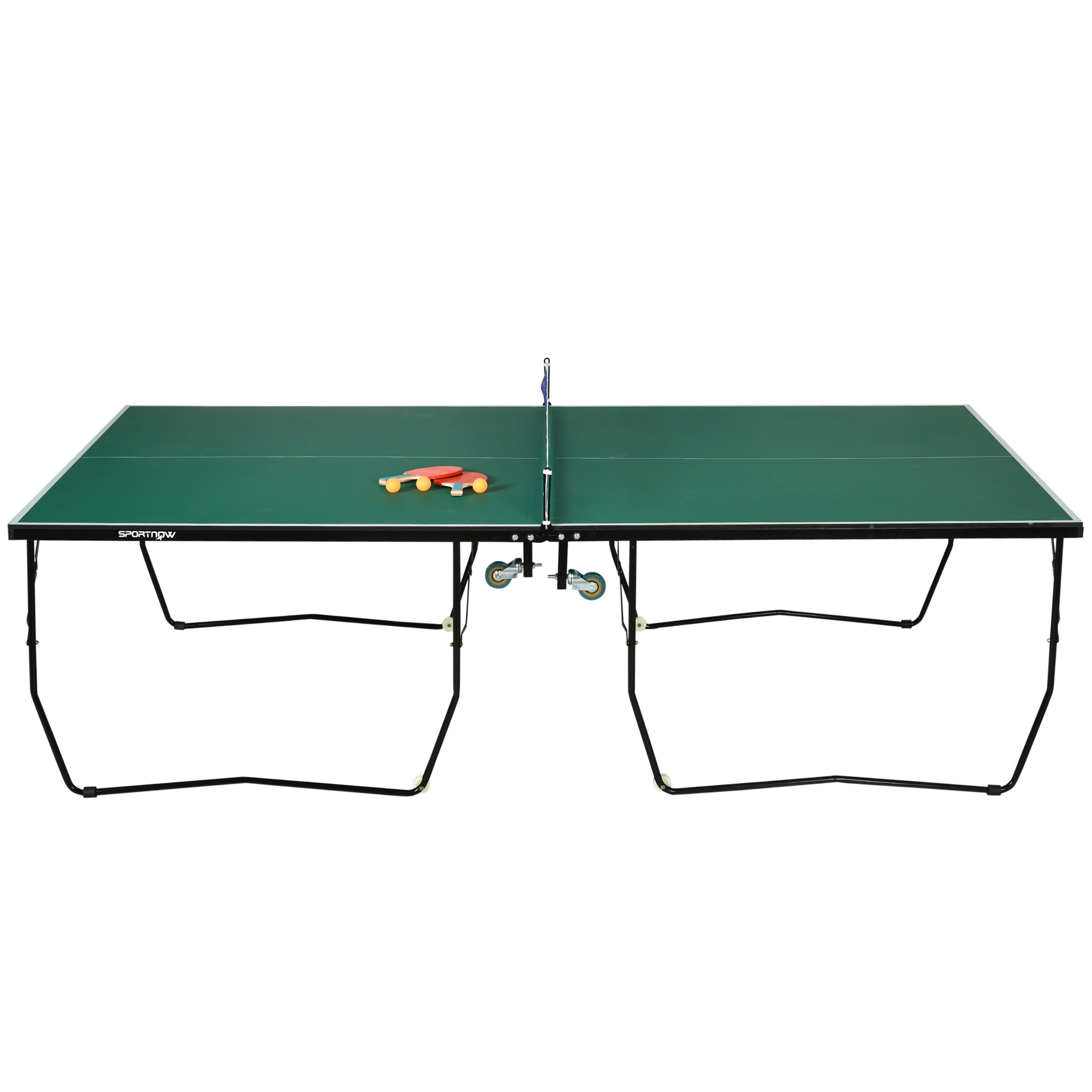 SPORTNOW 9FT Folding Table, Tennis Table, with 8 Wheels, for Indoor and ...
