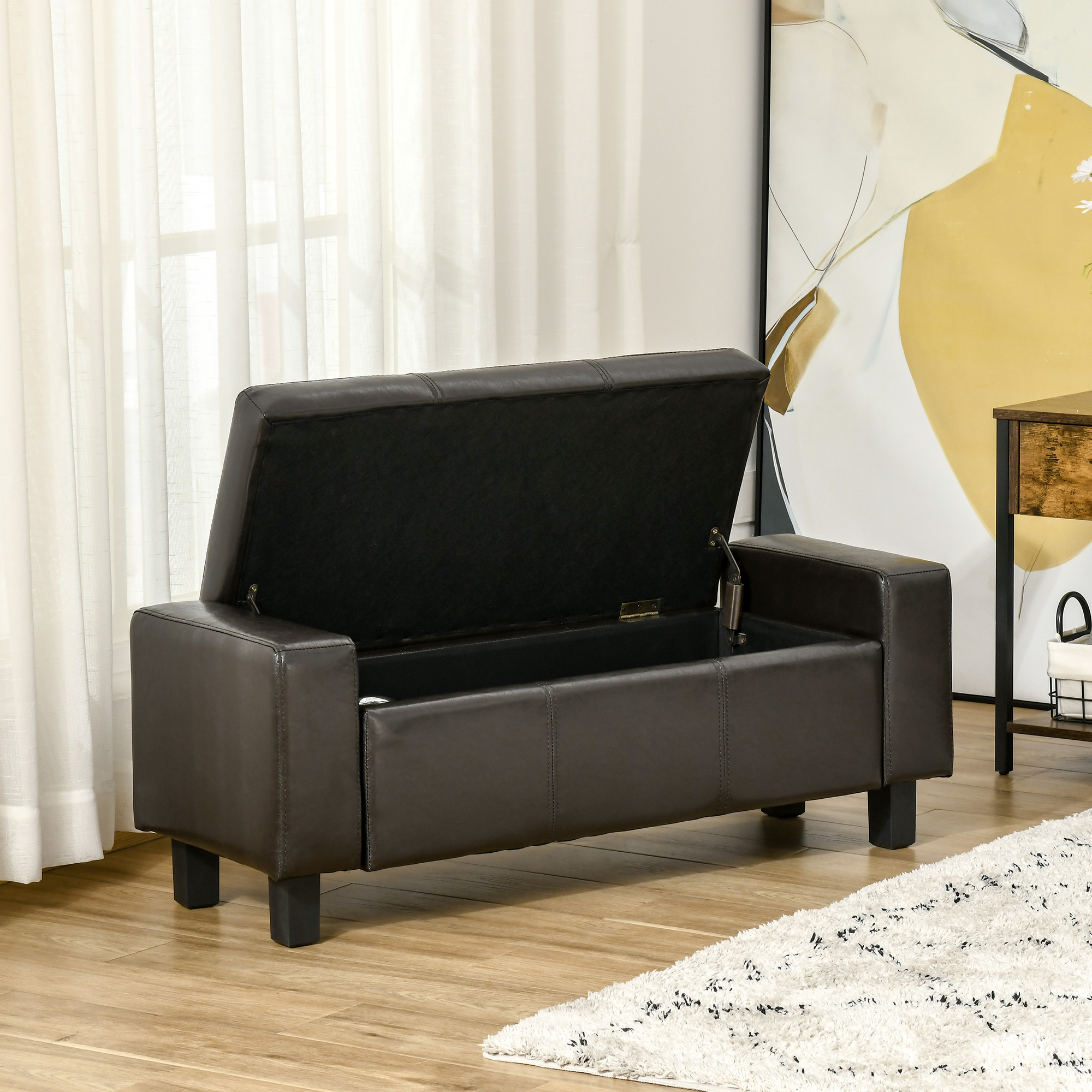 HOMCOM PU Leather Upholstered Flip-Lip Ottoman-Black | Aosom UK