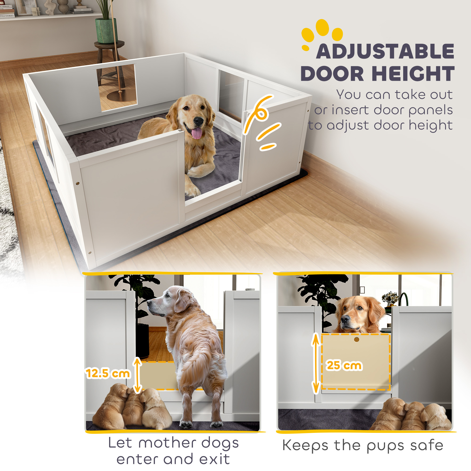 PawHut Whelping Box for Dogs with Whelping Pad, Adjustable Entrance ...