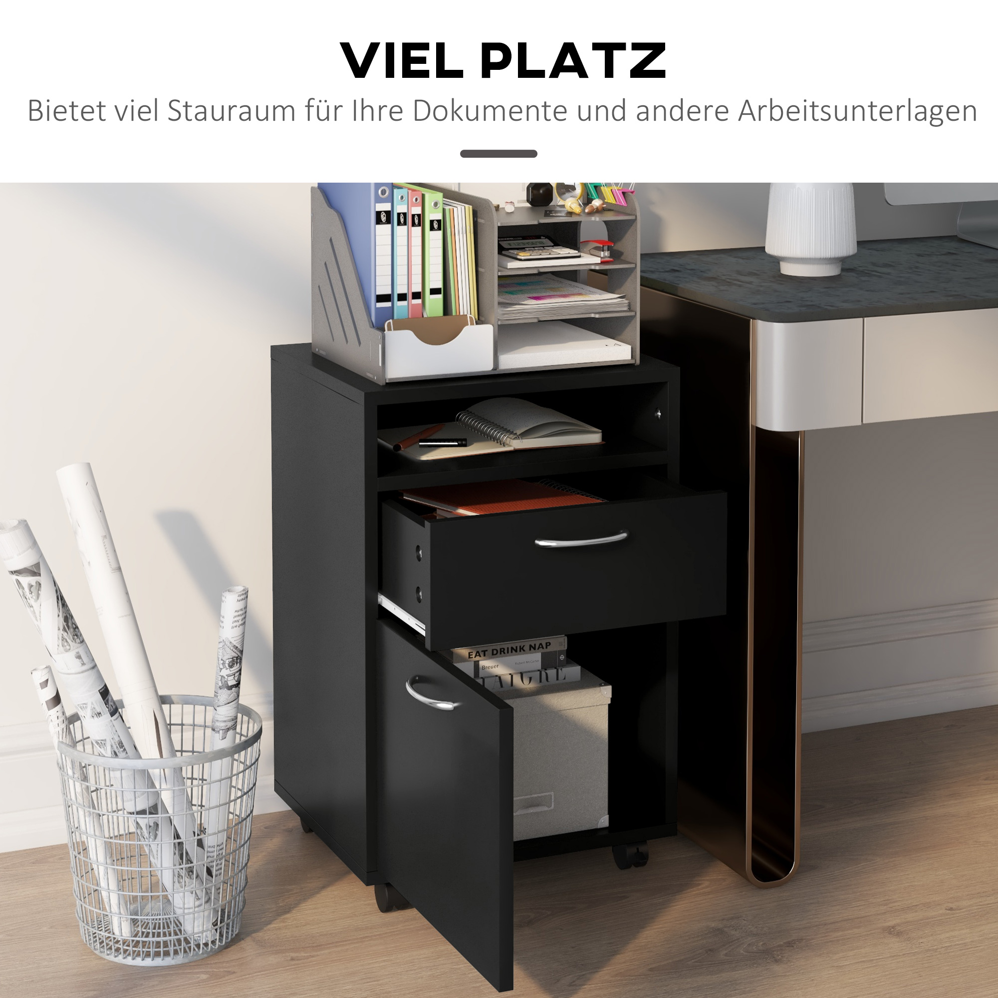 HOMCOM Rollcontainer Schubladencontainer Container, 1 Fach, 1 Regal, 1 ...