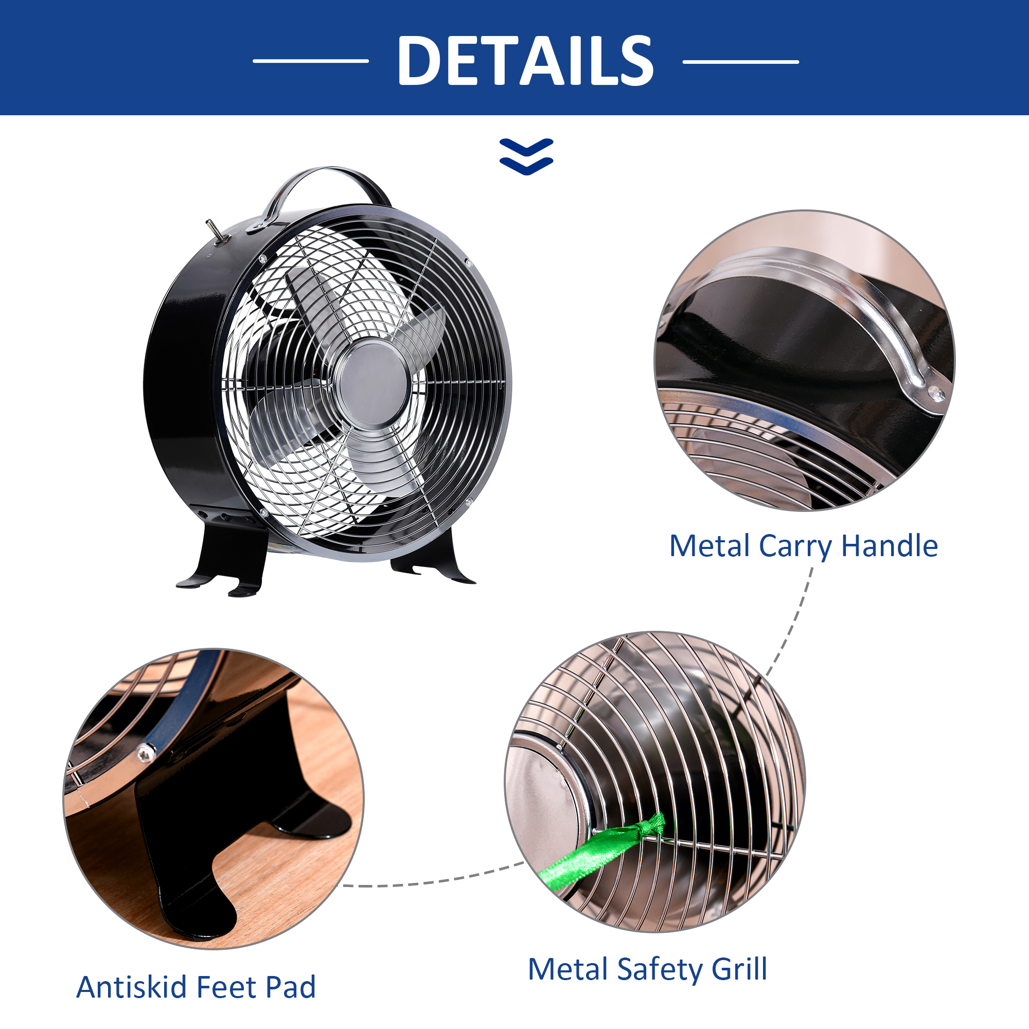 HOMCOM 26cm Electric Table Desk Fan with 2-Speed Portable Personal ...