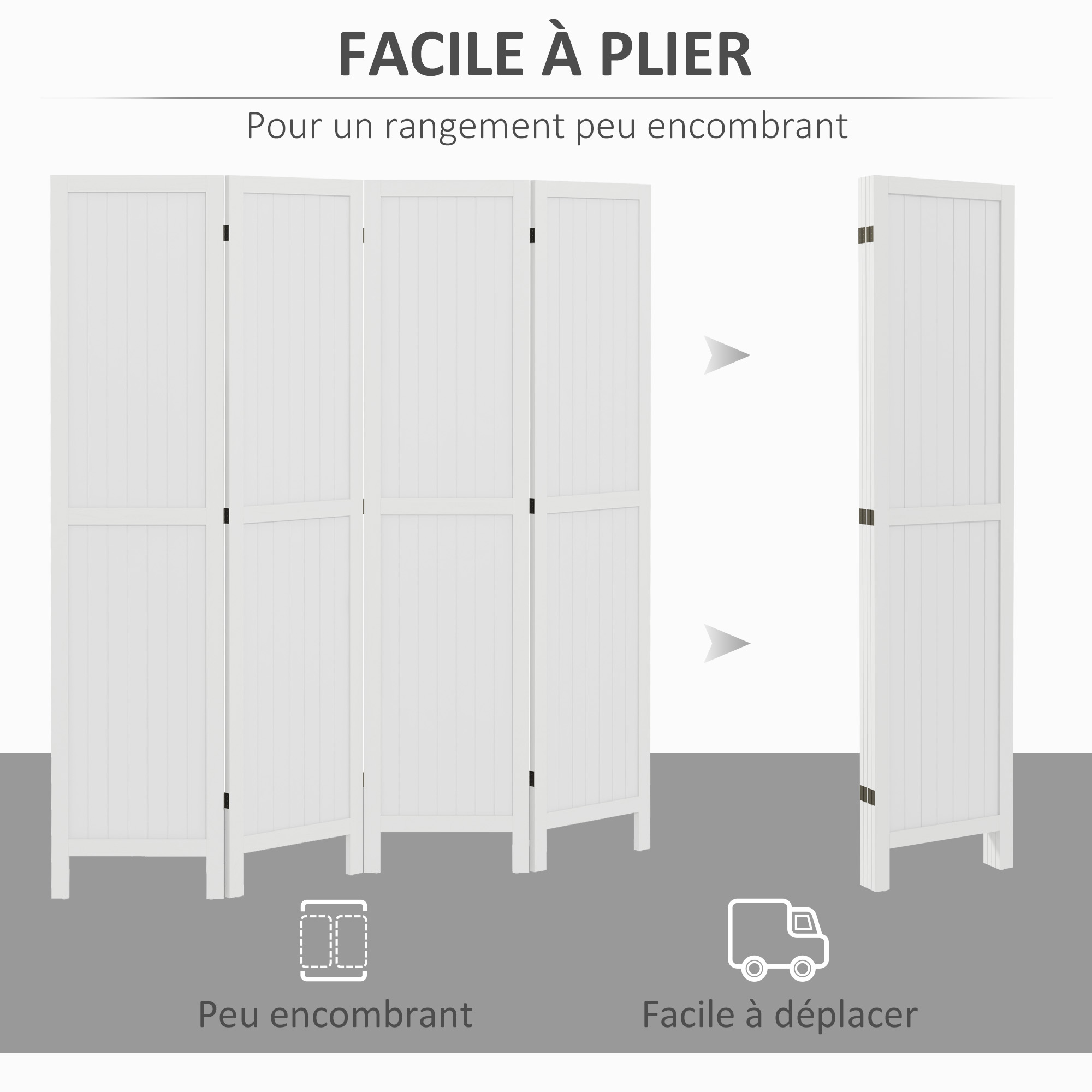 HOMCOM Paravent en bois séparateur de pièce closion intérieur pliable 4 ...