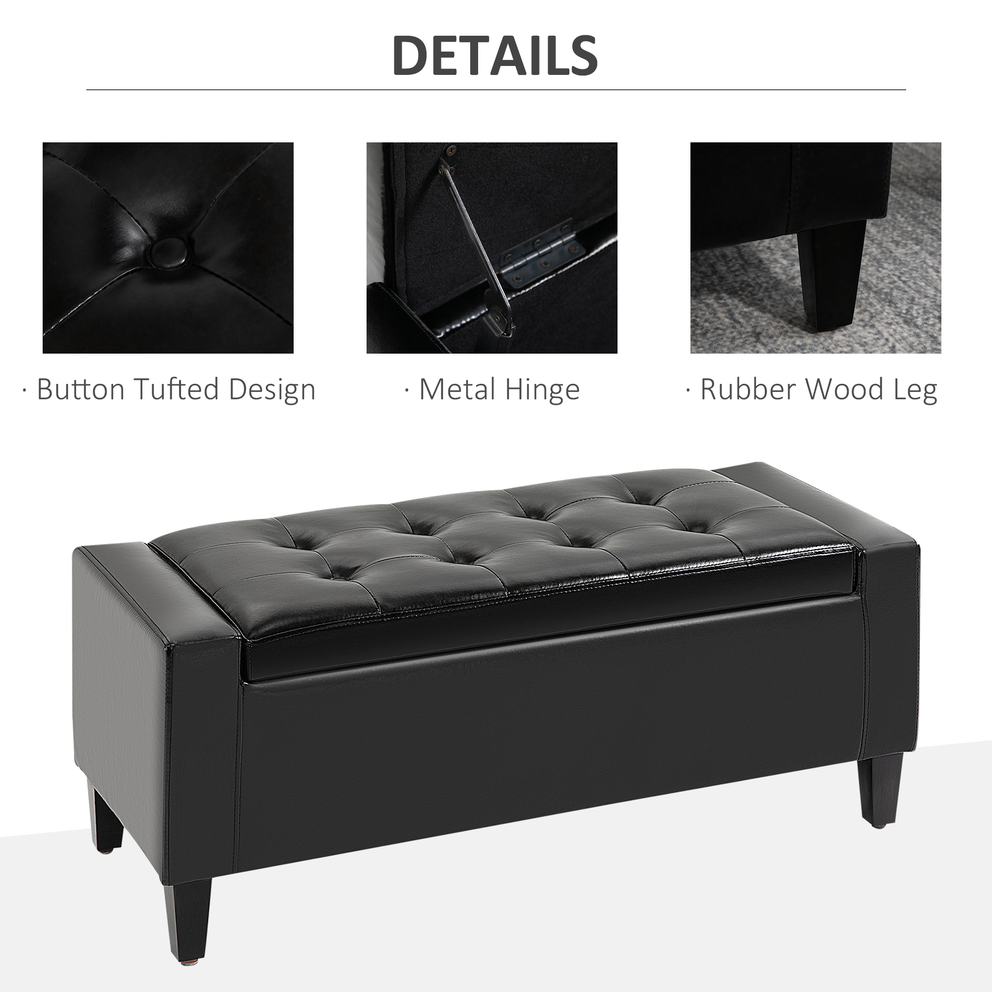 HOMCOM PU Leather Storage Ottoman Bench Storage Chest Tufted Ottoman ...