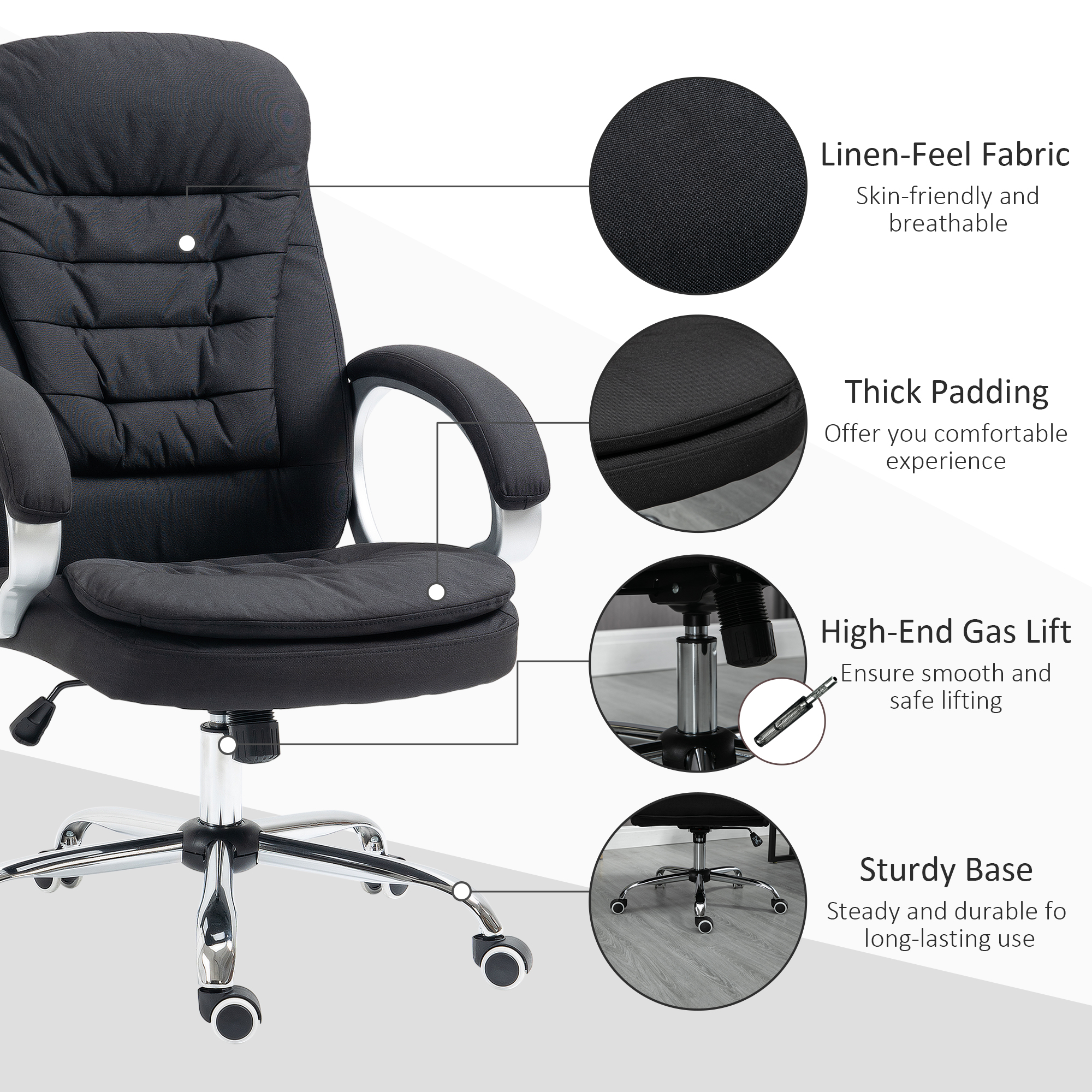 Vinsetto Ergonomic Office Chair Task Chair for Home with Arm, Swivel ...