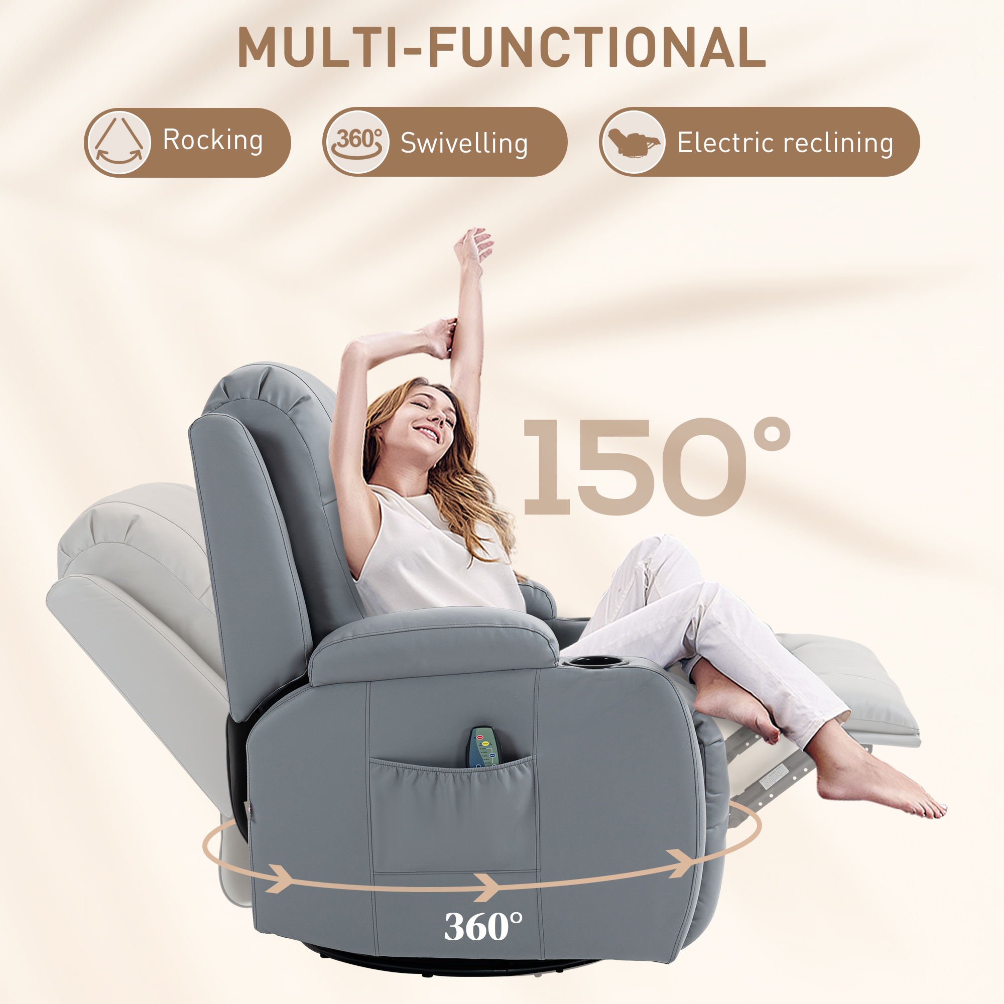 HOMCOM Massage Recliner Chair with 8 Vibration & Heat, PU Leather ...