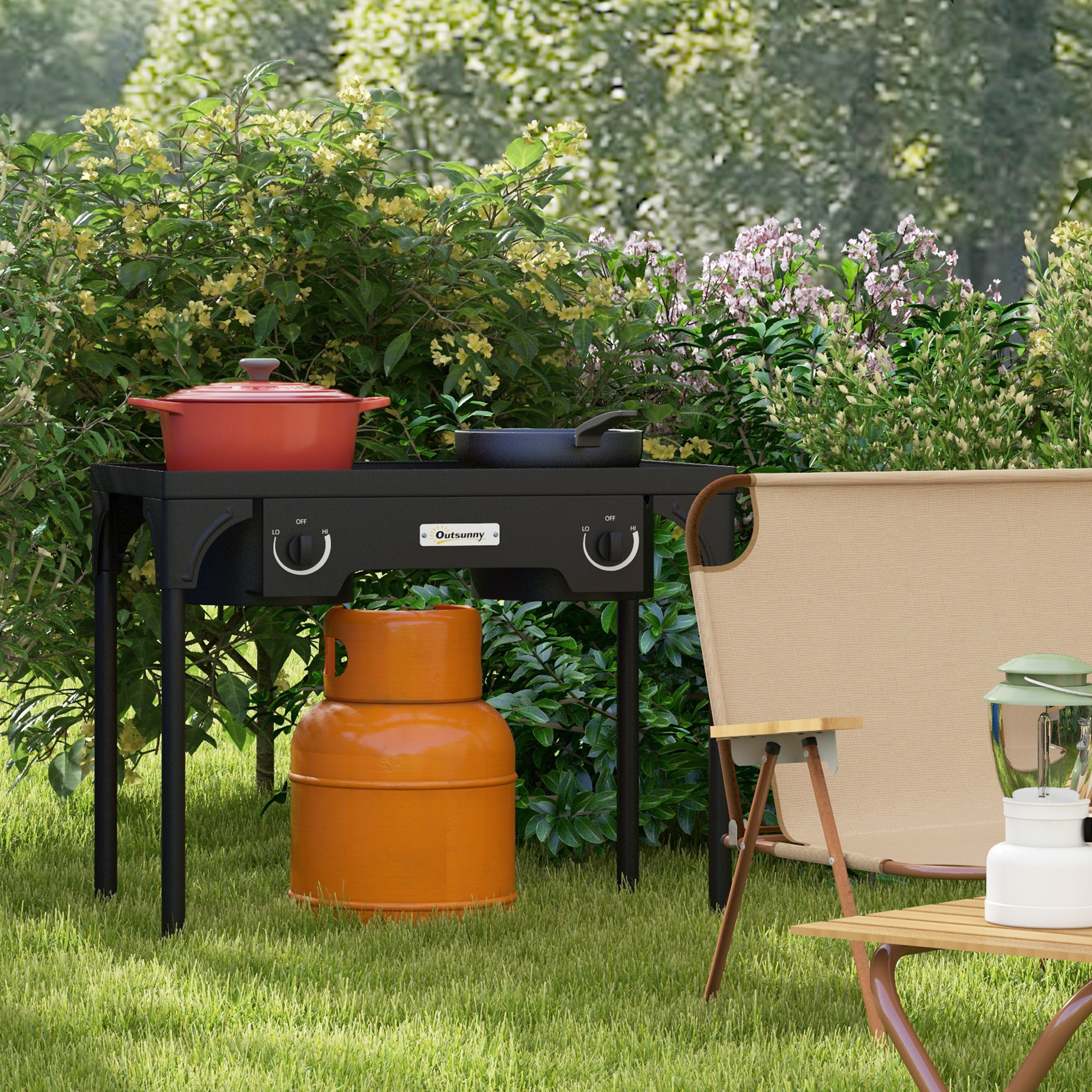 Outsunny Réchaud 2 brûleurs au propane portable 150 000 BTU/h avec 2 ...