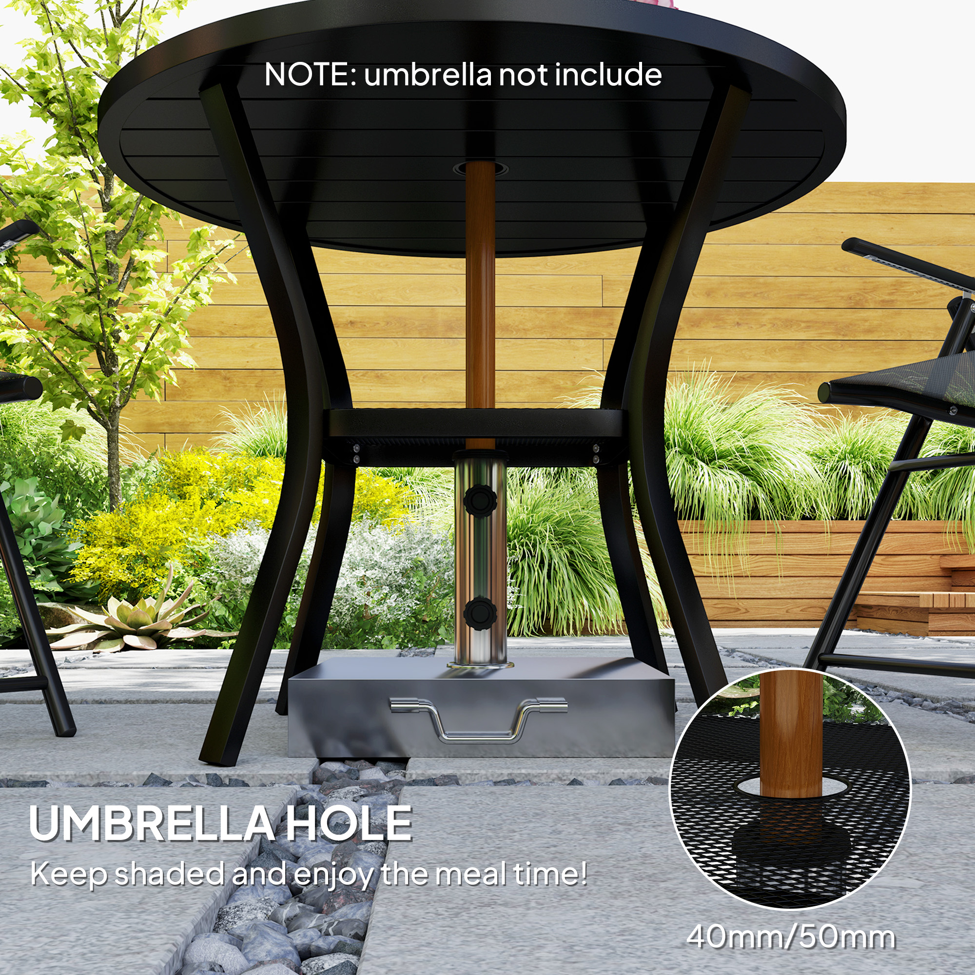 Outsunny 90 cm Garden Dining Table with 4-5 cm Parasol Hole, Round ...