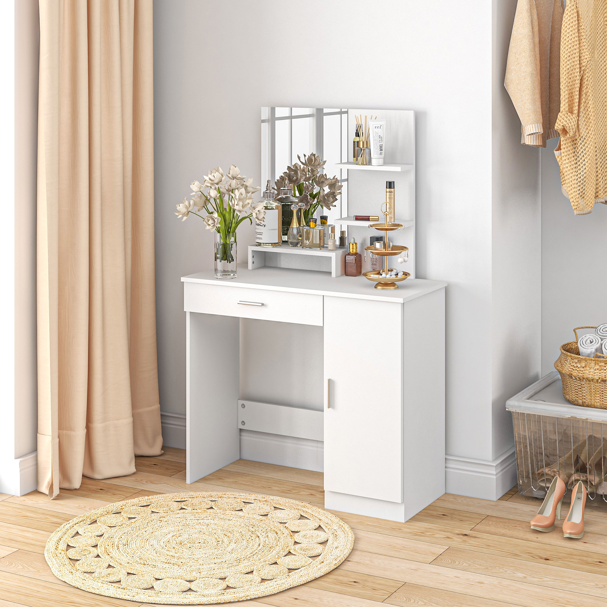 HOMCOM Simple and Modern Dressing Table, with Storage - White | Aosom UK