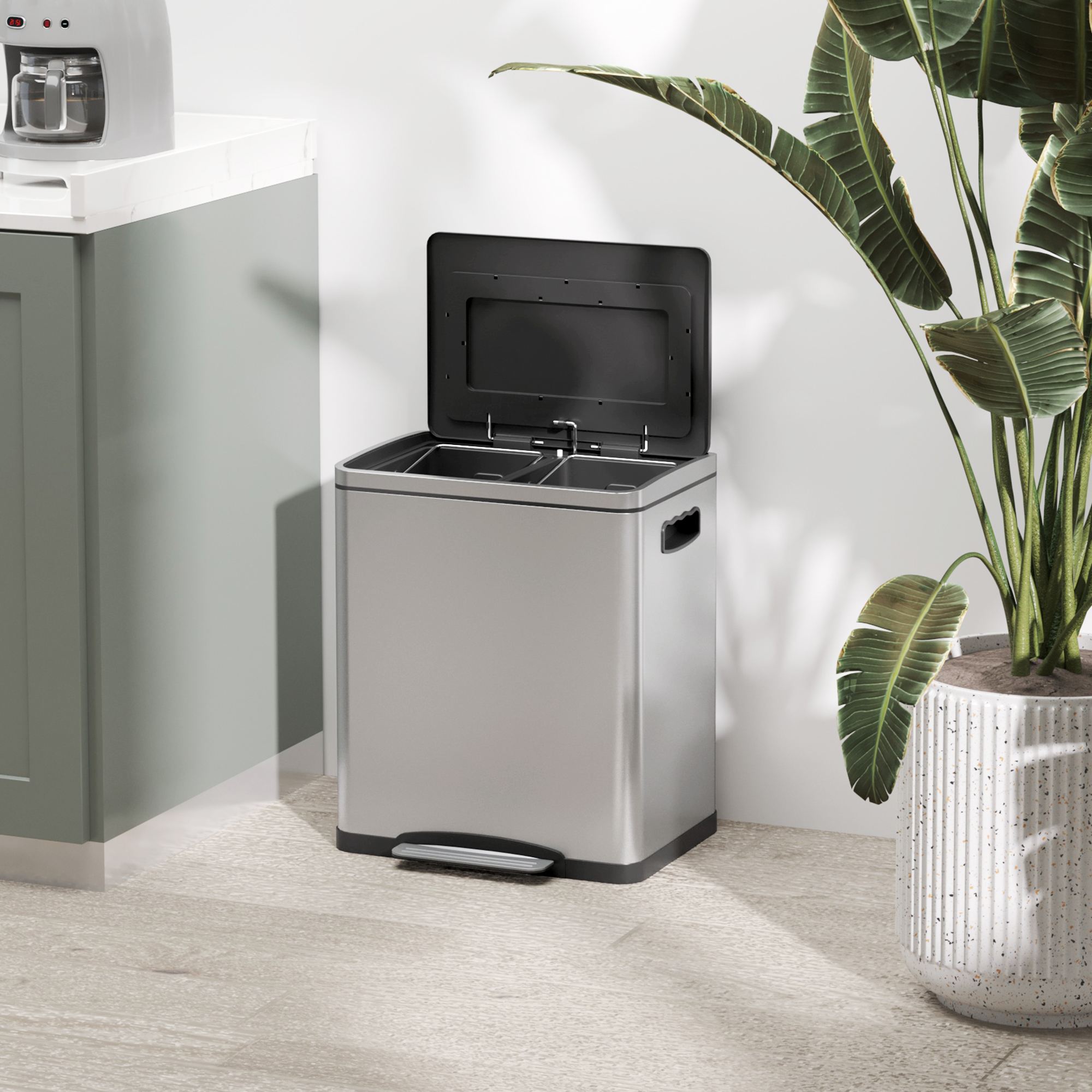 HOMCOM Bidone Immondizia a 2 Sezioni da 15L 40x34.8x47.5 cm | Aosom Italy