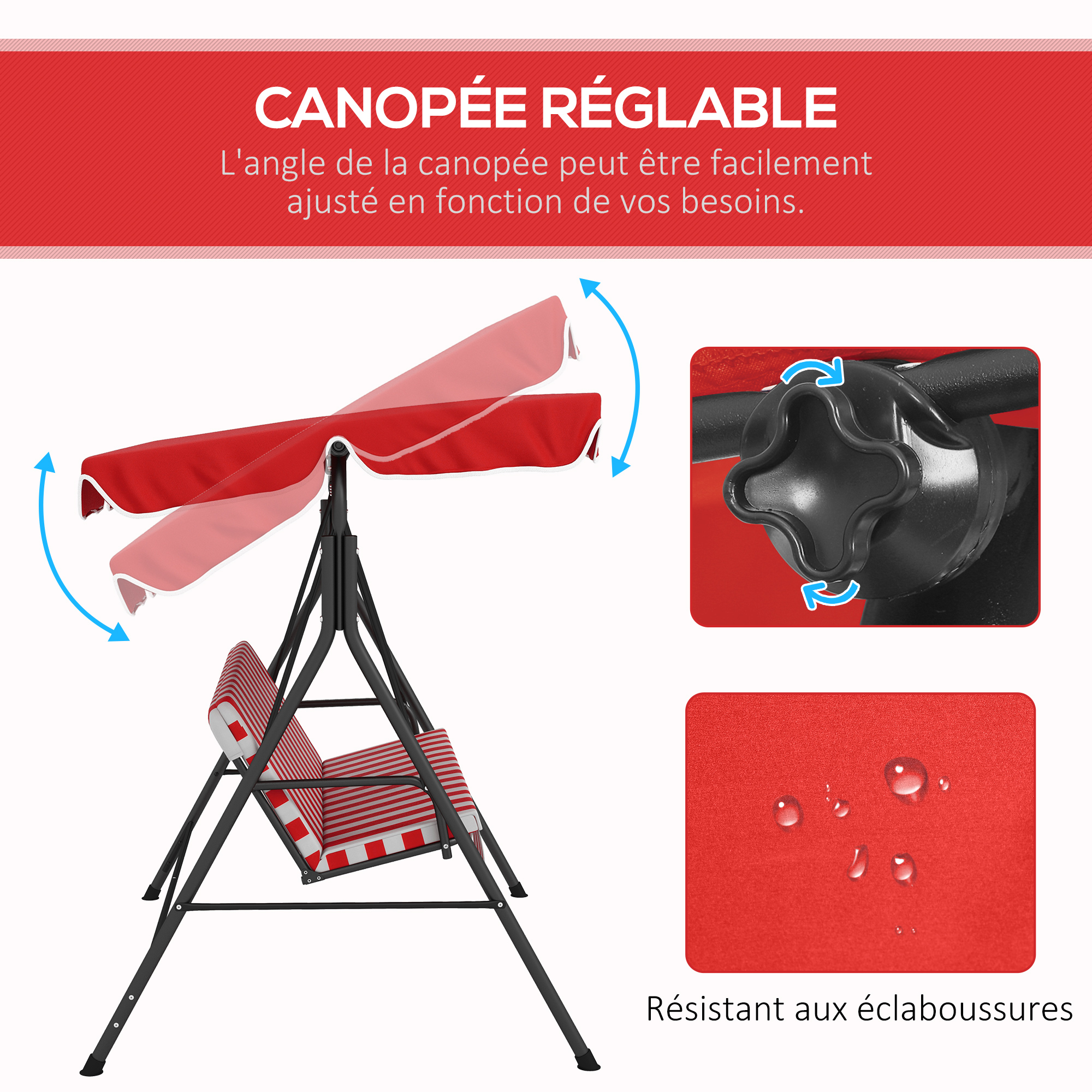 Outsunny Balancelle de Jardin 3 Places Toit Inclinaison réglable ...