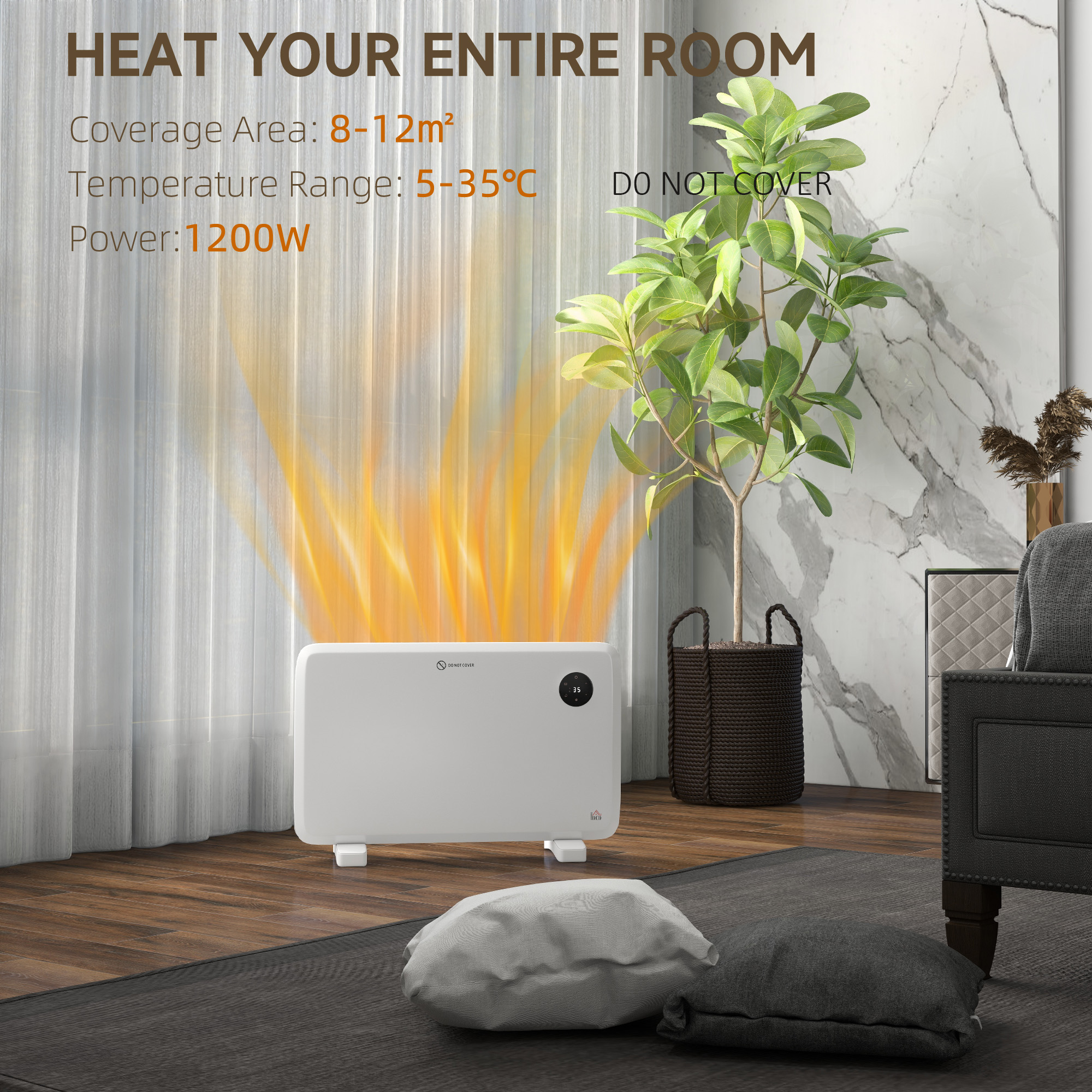 HOMCOM 1200W Electric Convector Heater, Freestanding or Wall Mounted ...