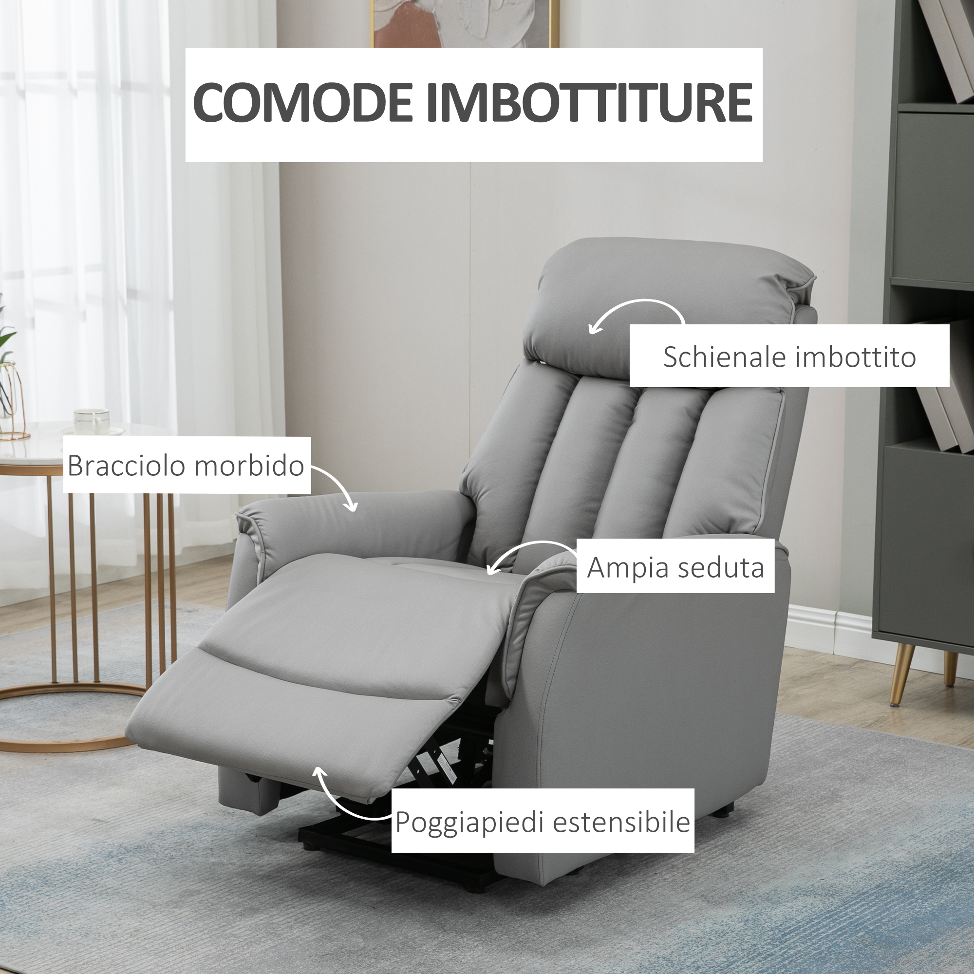 HOMCOM Poltrona Relax Alzapersone Reclinabile Grigia | Aosom Italy