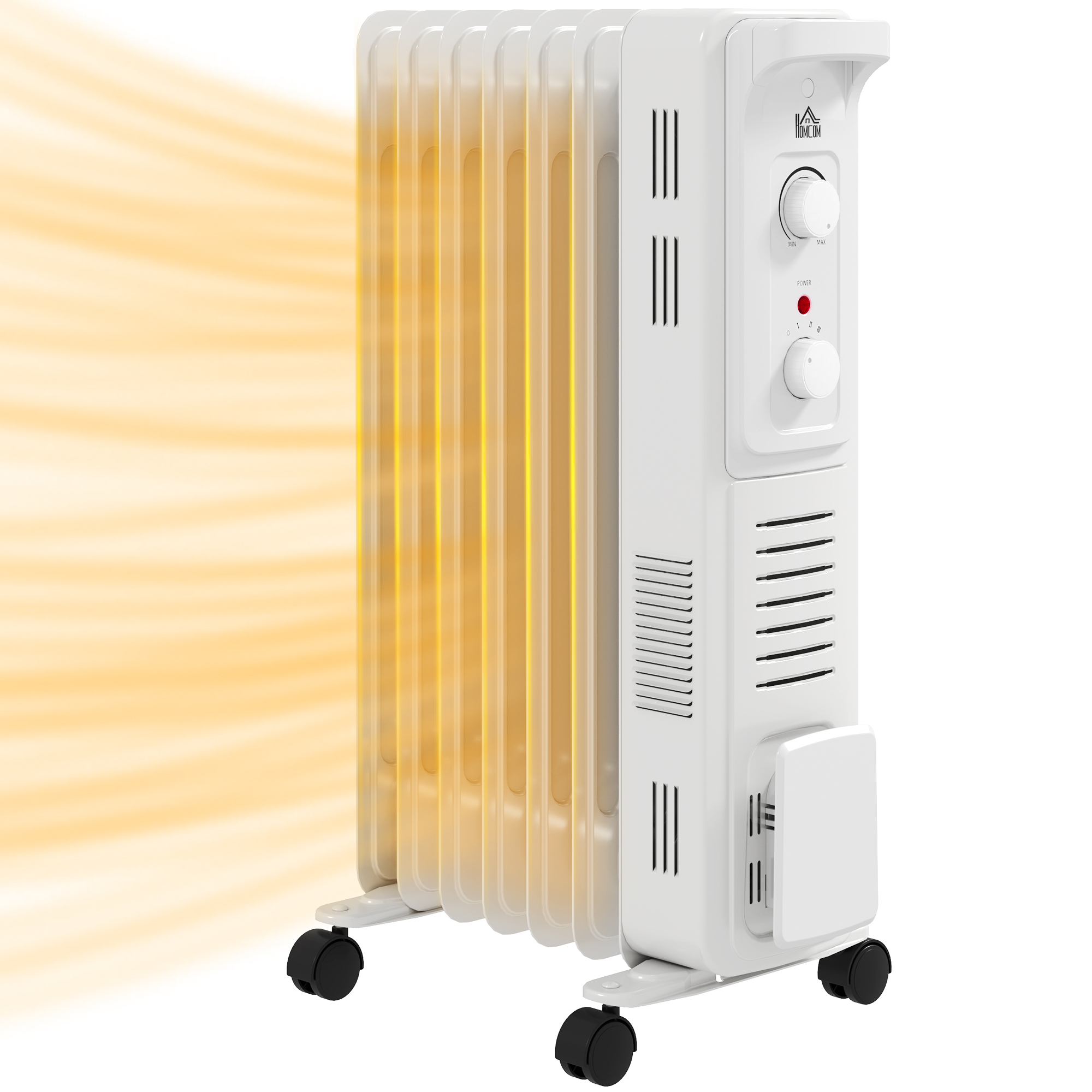HOMCOM 1500W Oil Filled Radiator, 7 Fin Energy Efficient Portable ...