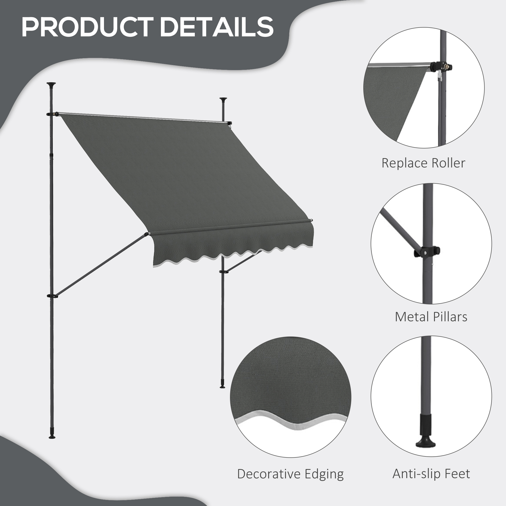 Outsunny 2.5 x 1.2m Retractable Awning, Free Standing Patio Sun Shade ...