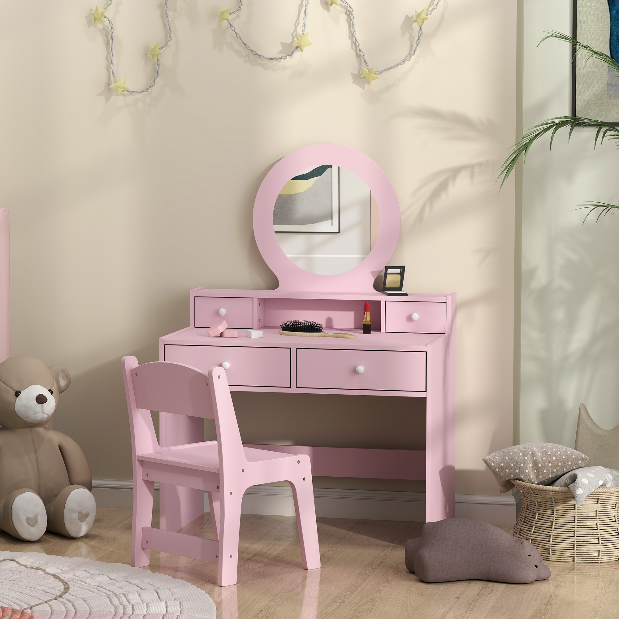 AIYAPLAY Kids Dressing Table Set Kids Make up Table with Stool and ...