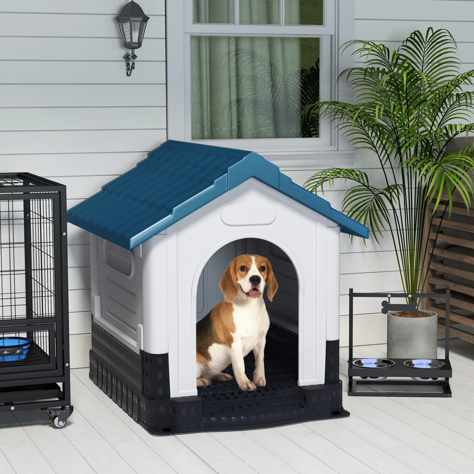 PawHut Plastic Dog Kennel with Windows, for Garden Patio, Medium and ...