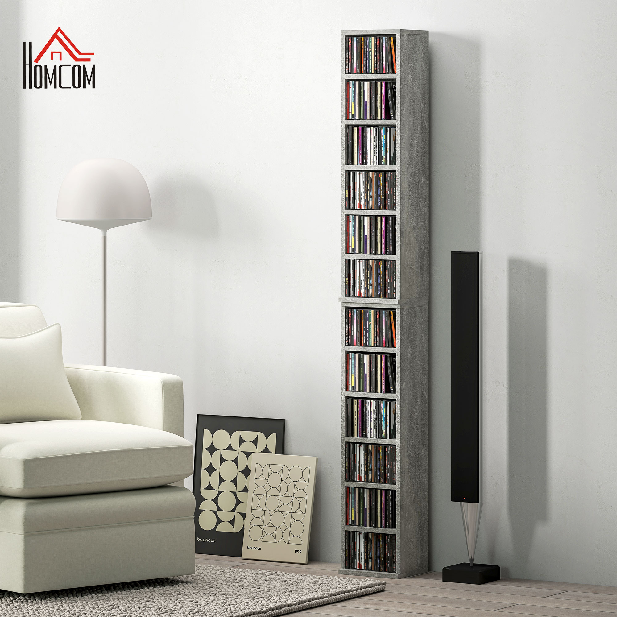 HOMCOM Set of Two 102 CD Storage Units - Cement Grey | Aosom UK