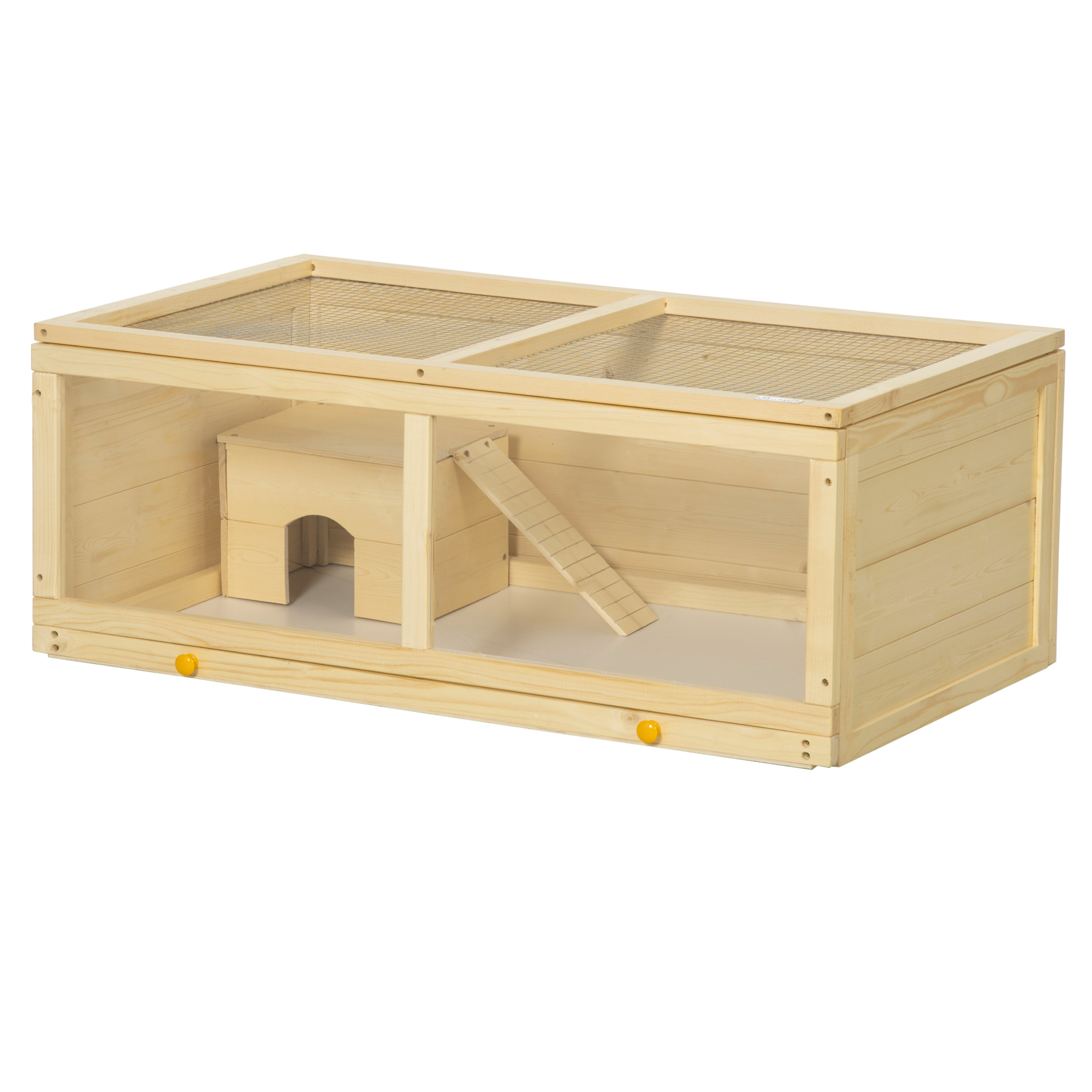 PawHut Wooden Hamster Cage with Sliding Tray, Openable Top, Hut for ...