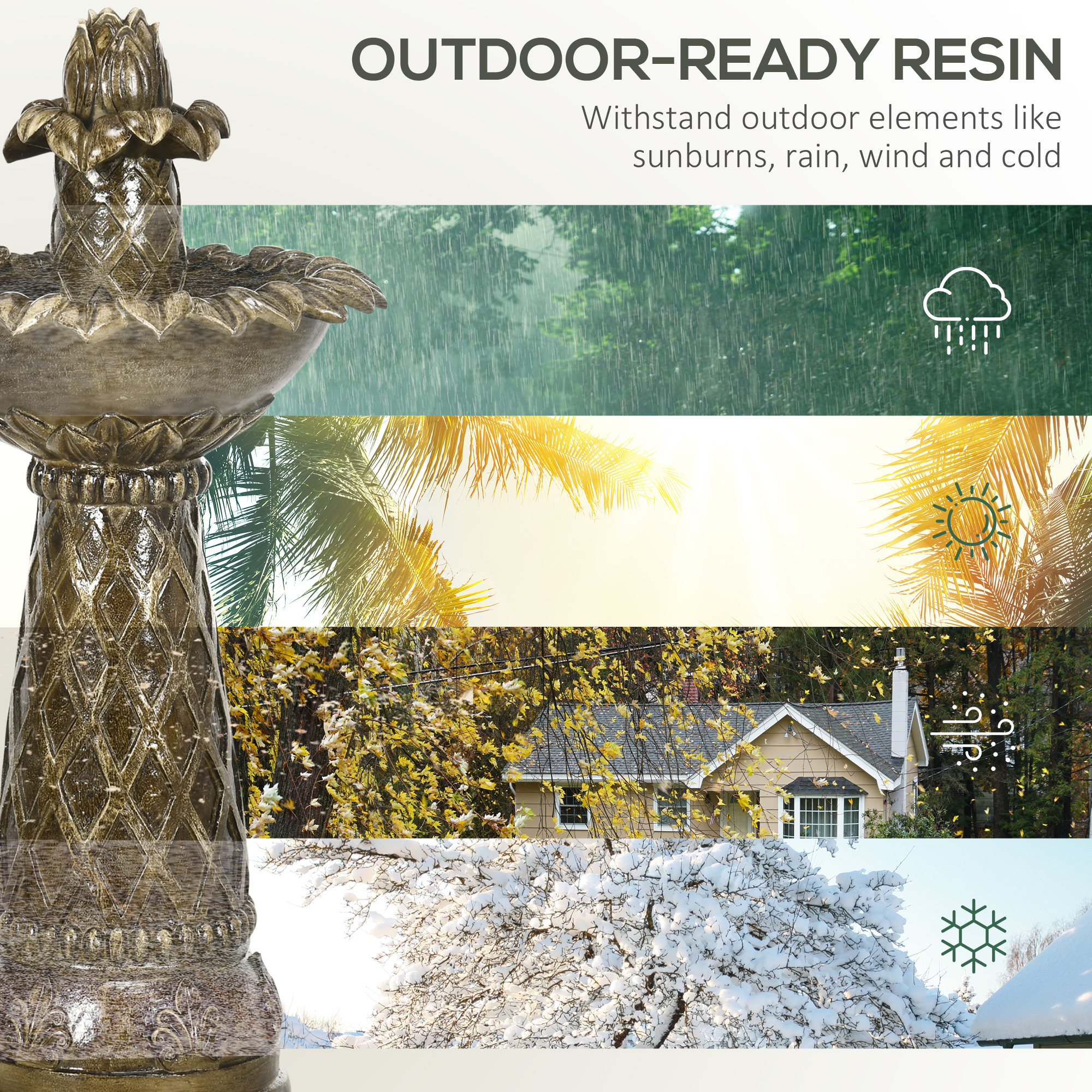 Outsunny 2-Tier Outdoor Waterfall Fountain, Freestanding Self-Contained ...
