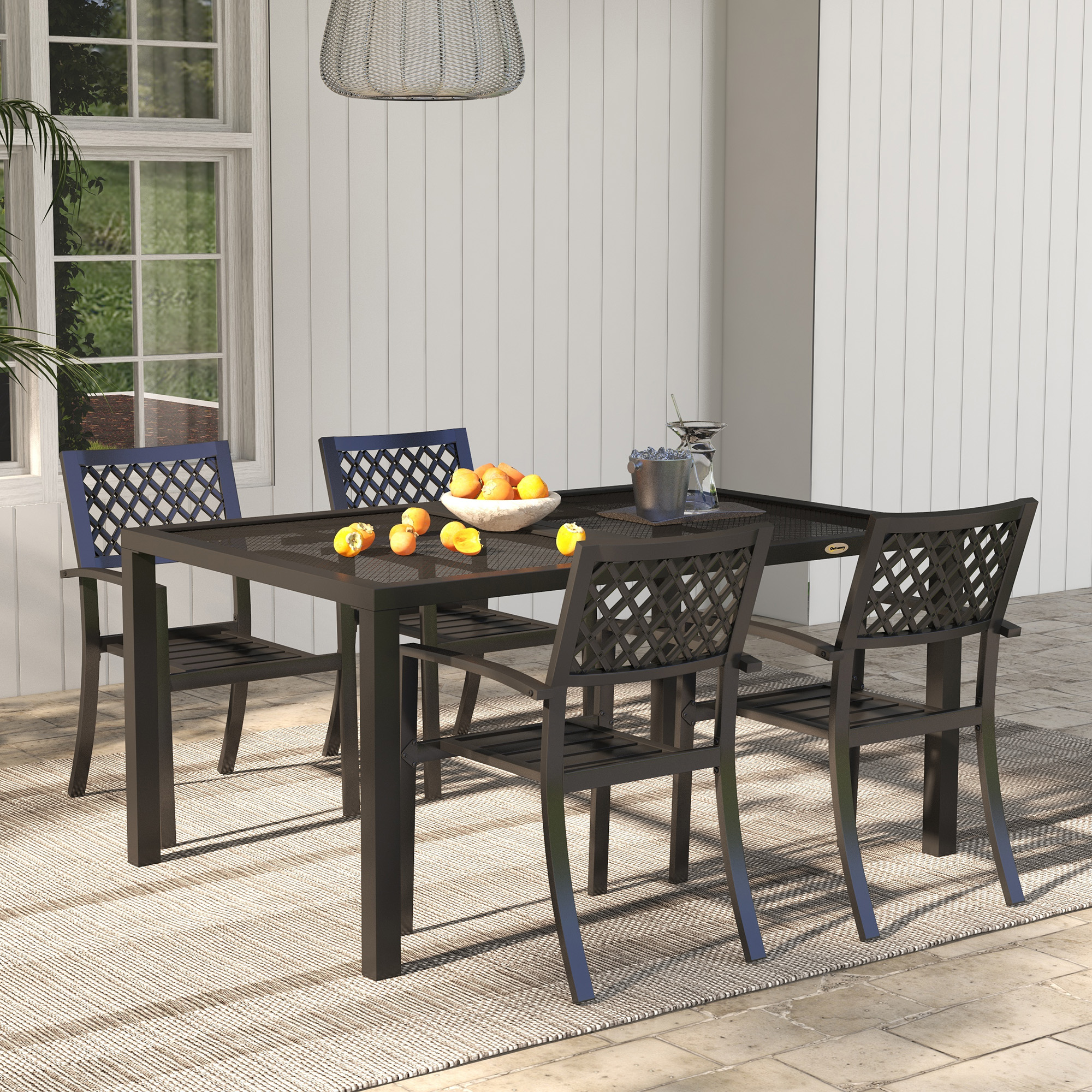 Outsunny Steel Frame Garden Table with Metal Wire Top, for Patio ...