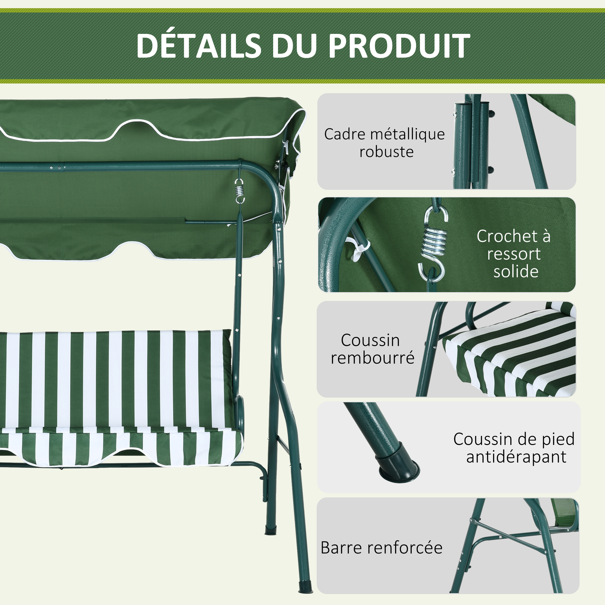 Outsunny Balancelle de Jardin 3 Places Toit imperméabilisé Inclinaison ...