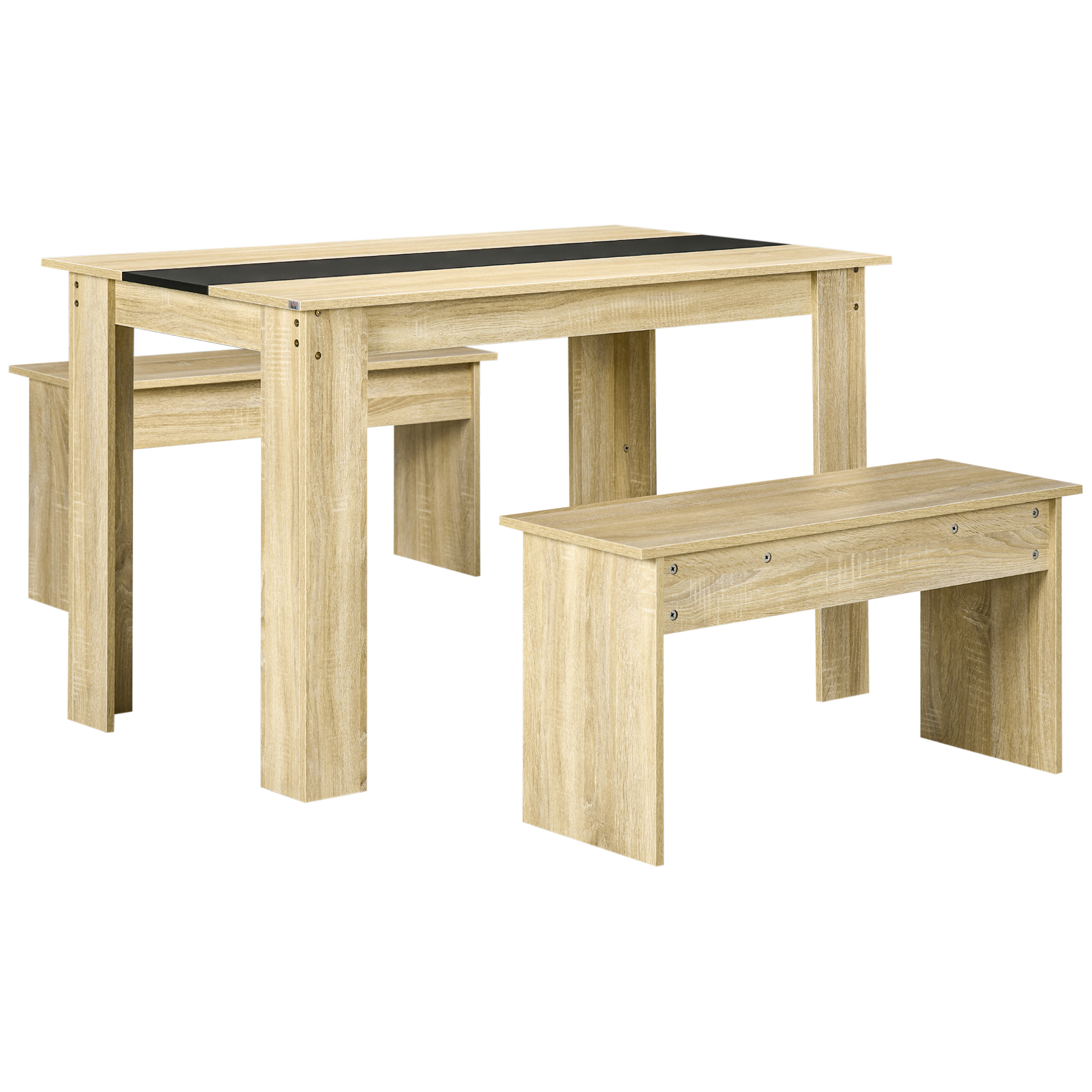 HOMCOM 3-tlg. Essgruppe, Tisch und zwei Sitzbänke, klassisches Design ...