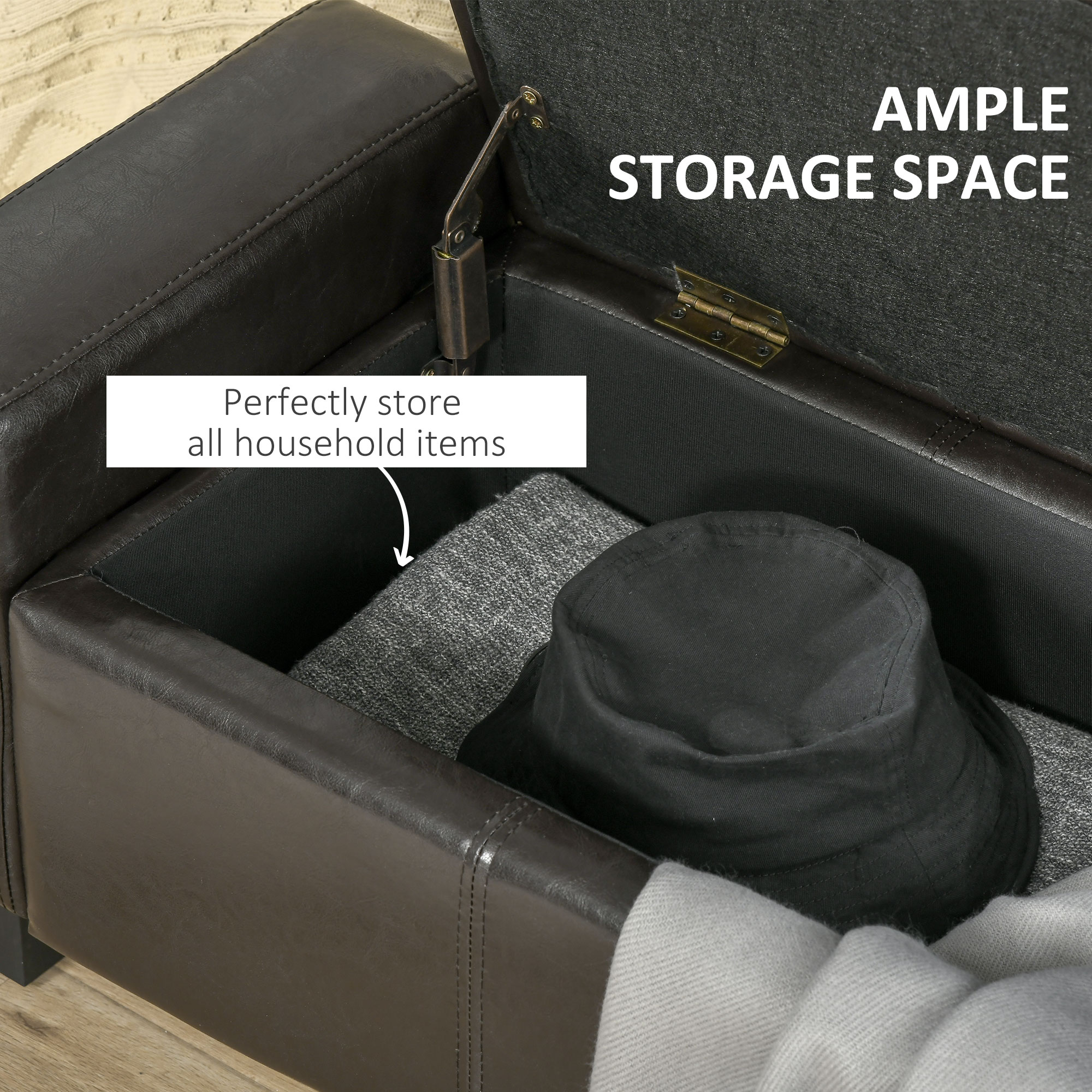 HOMCOM PU Leather Upholstered Flip-Lip Ottoman-Black | Aosom UK