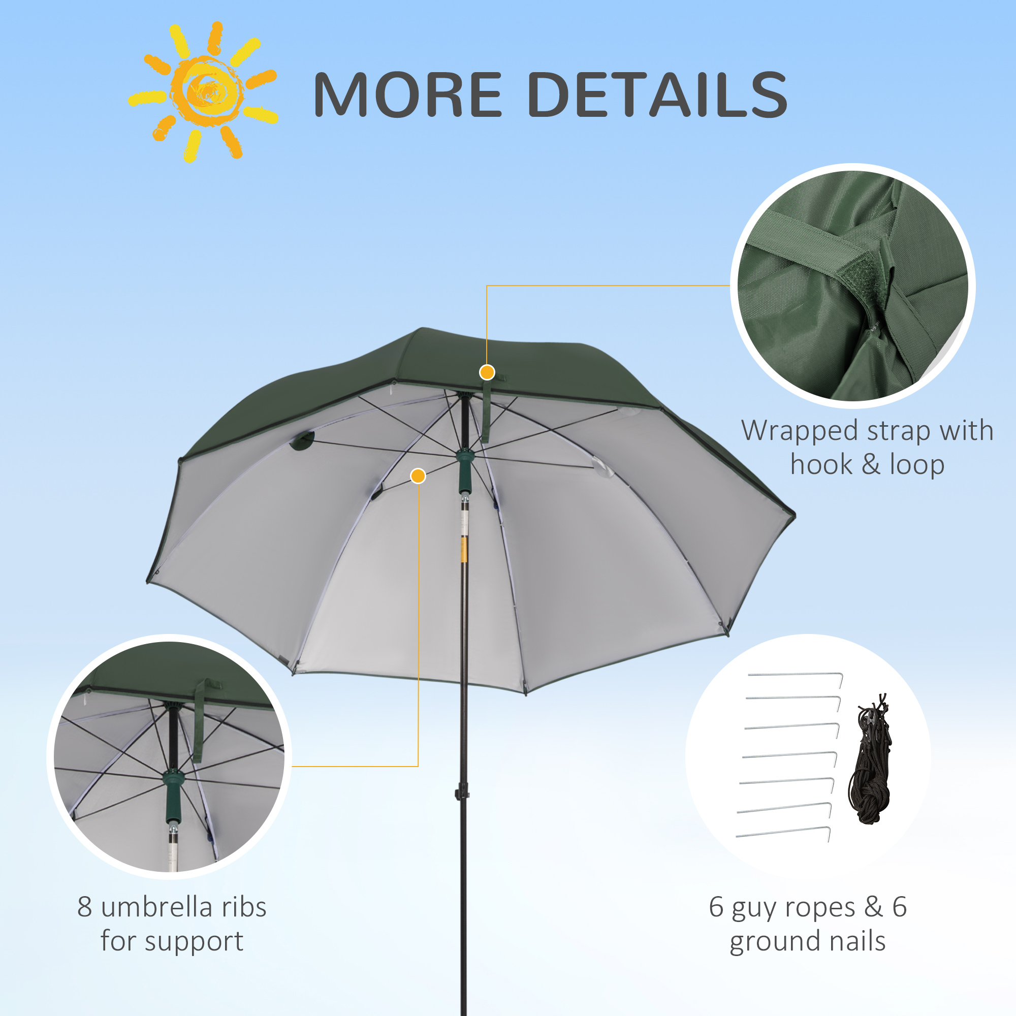 Outsunny 2m Beach Parasol Fishing Umbrella Brolly with Sides and Push ...