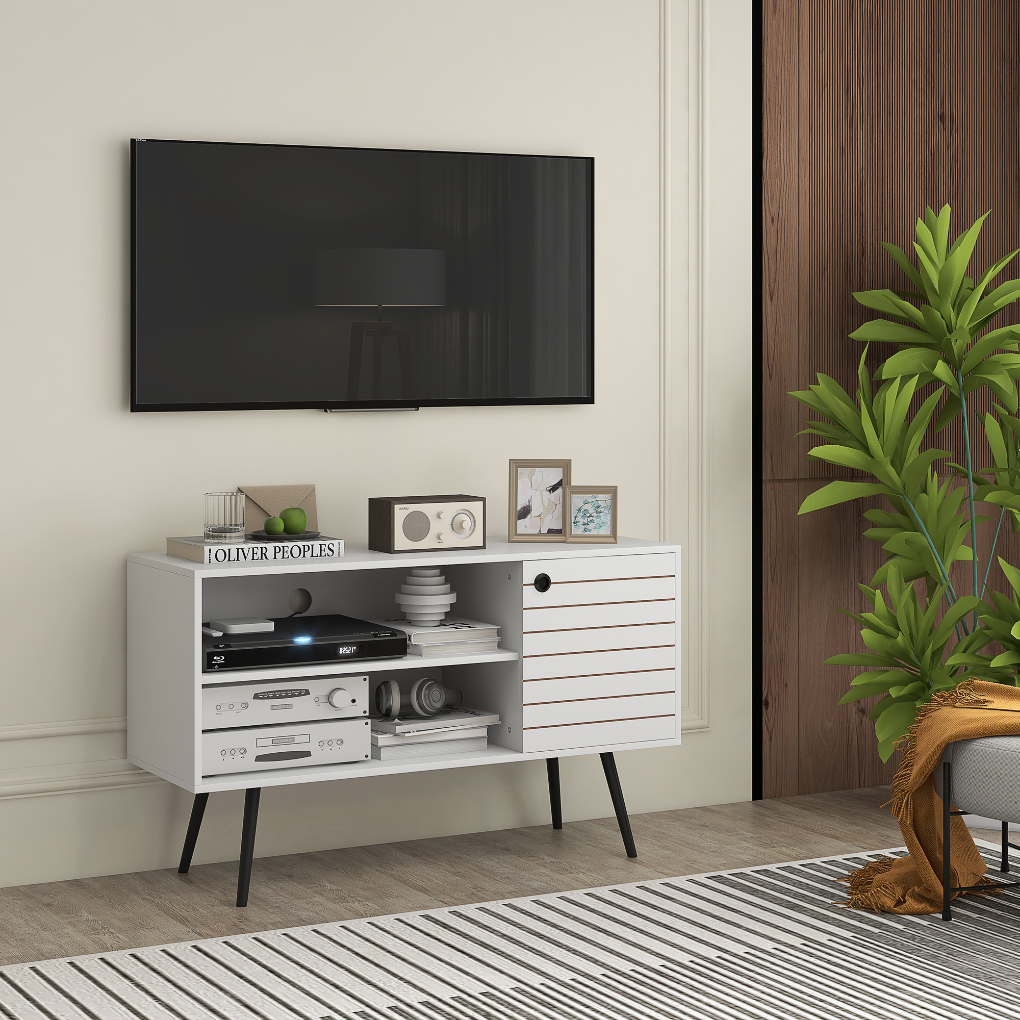 HOMCOM TV Stand Cabinet for 50 Inch TVs, TV Unit with Open Shelves ...