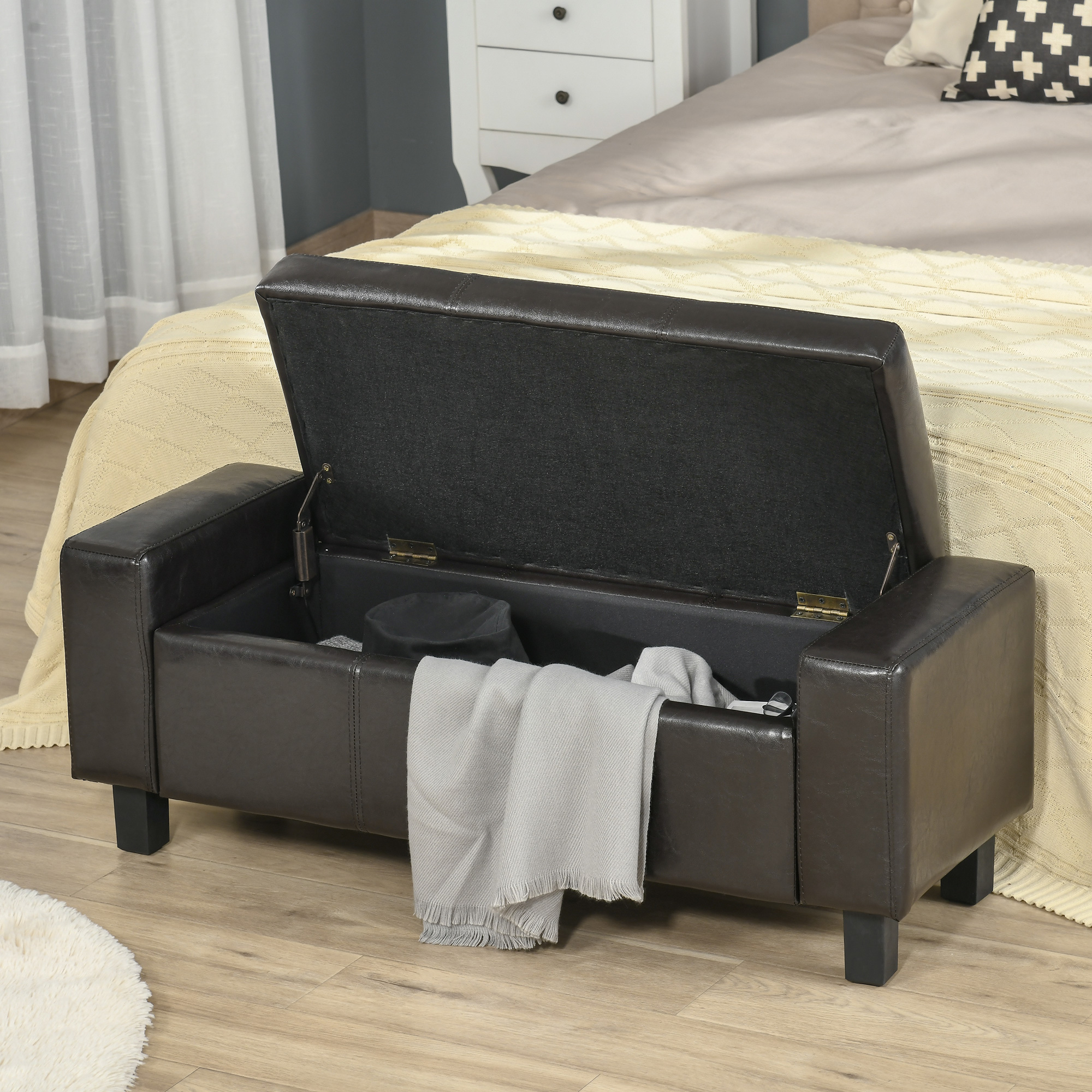 HOMCOM PU Leather Upholstered Flip-Lip Ottoman-Black | Aosom UK