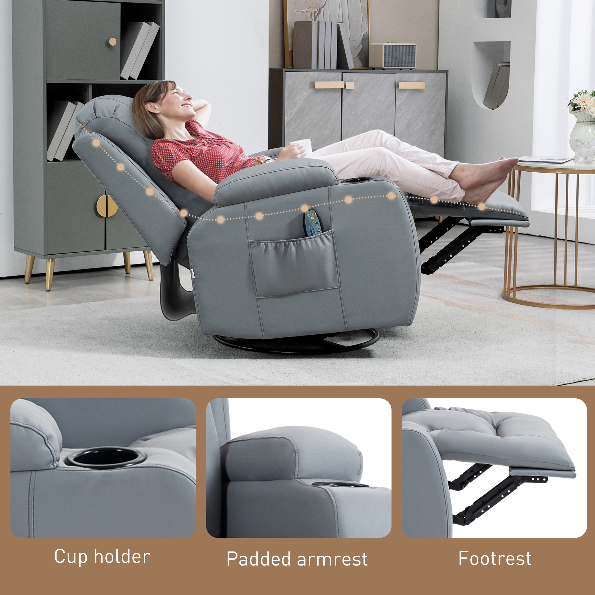 HOMCOM Massage Recliner Chair with 8 Vibration & Heat, PU Leather ...