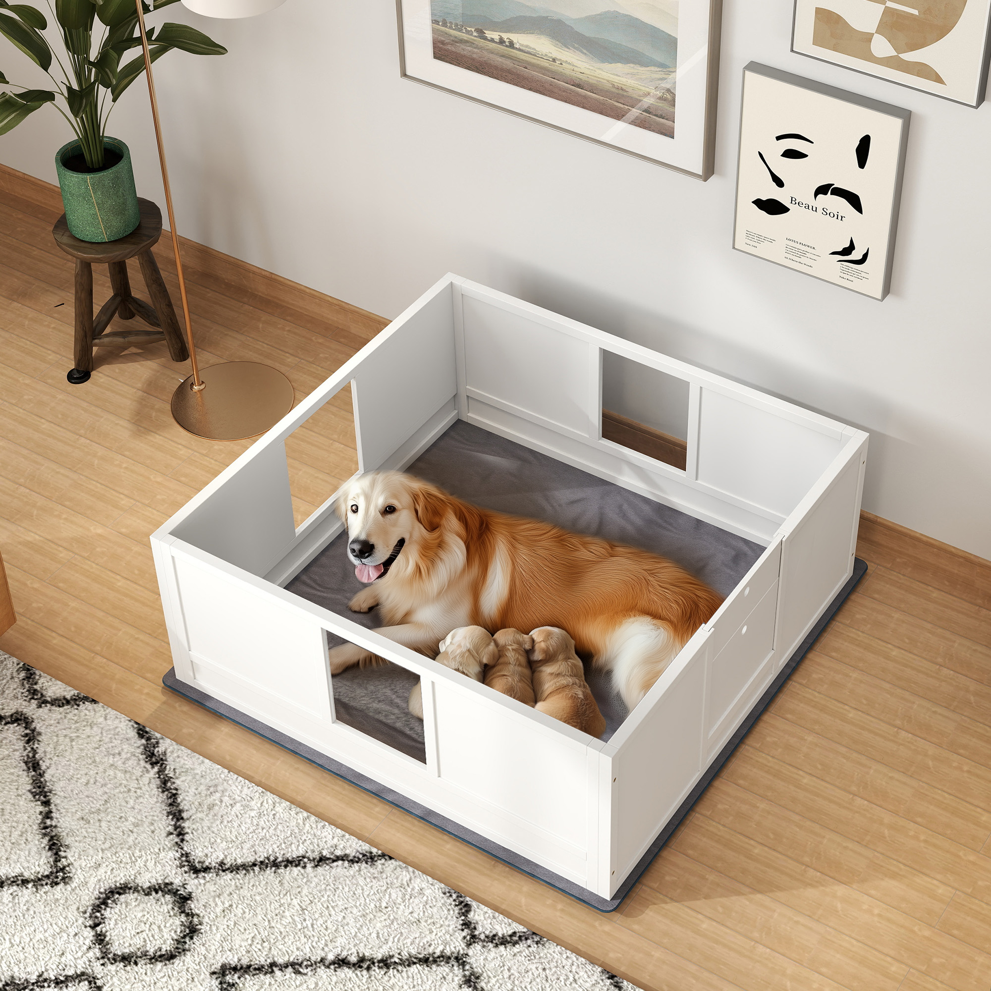 PawHut Whelping Box for Dogs with Whelping Pad, Adjustable Entrance ...