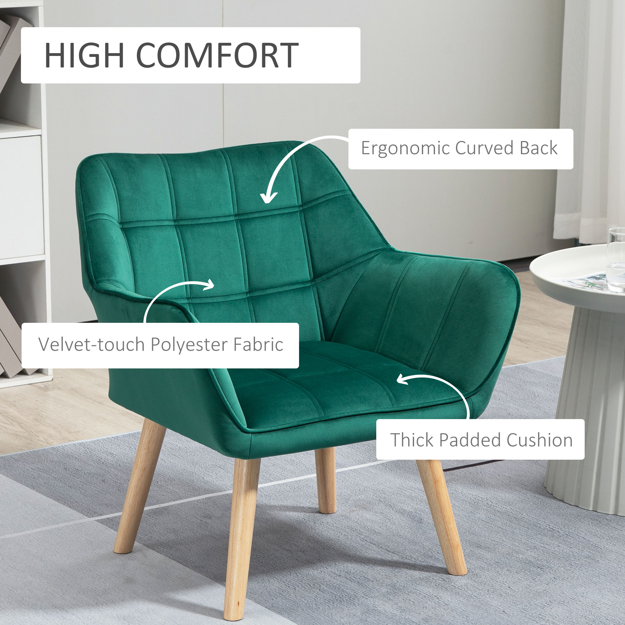 HOMCOM Armchair Accent Chair, Vanity Chair with Wide Arms, Slanted Back ...