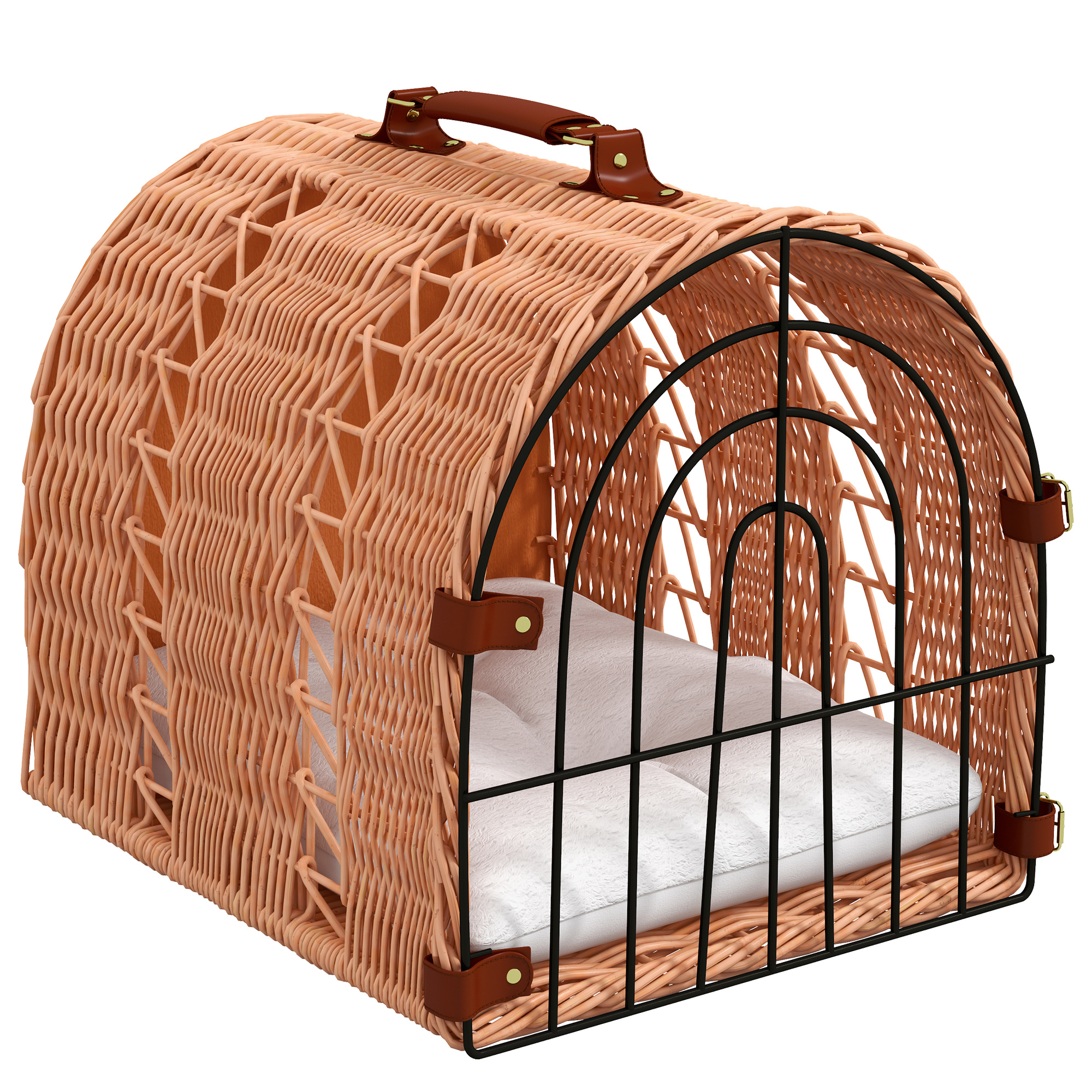 PawHut Wicker Cat Carrier Basket Kitten Bed Portable Pet Caves Houses w ...