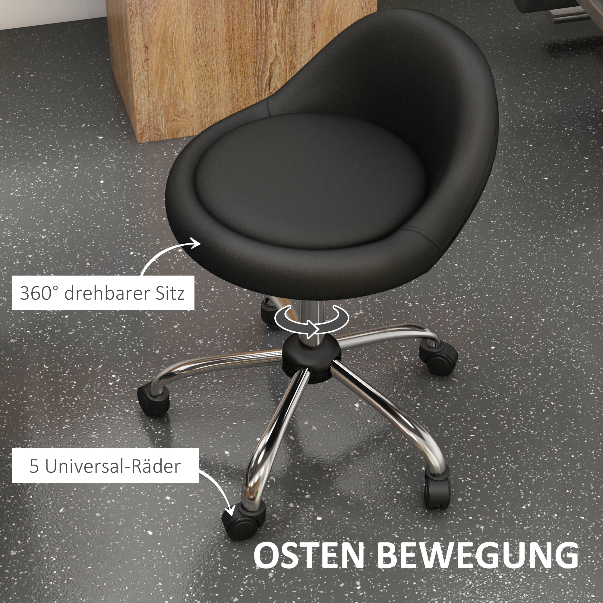 HOMCOM Arbeitshocker Drehhocker Rollhocker, höhenverstellbar, drehbare ...