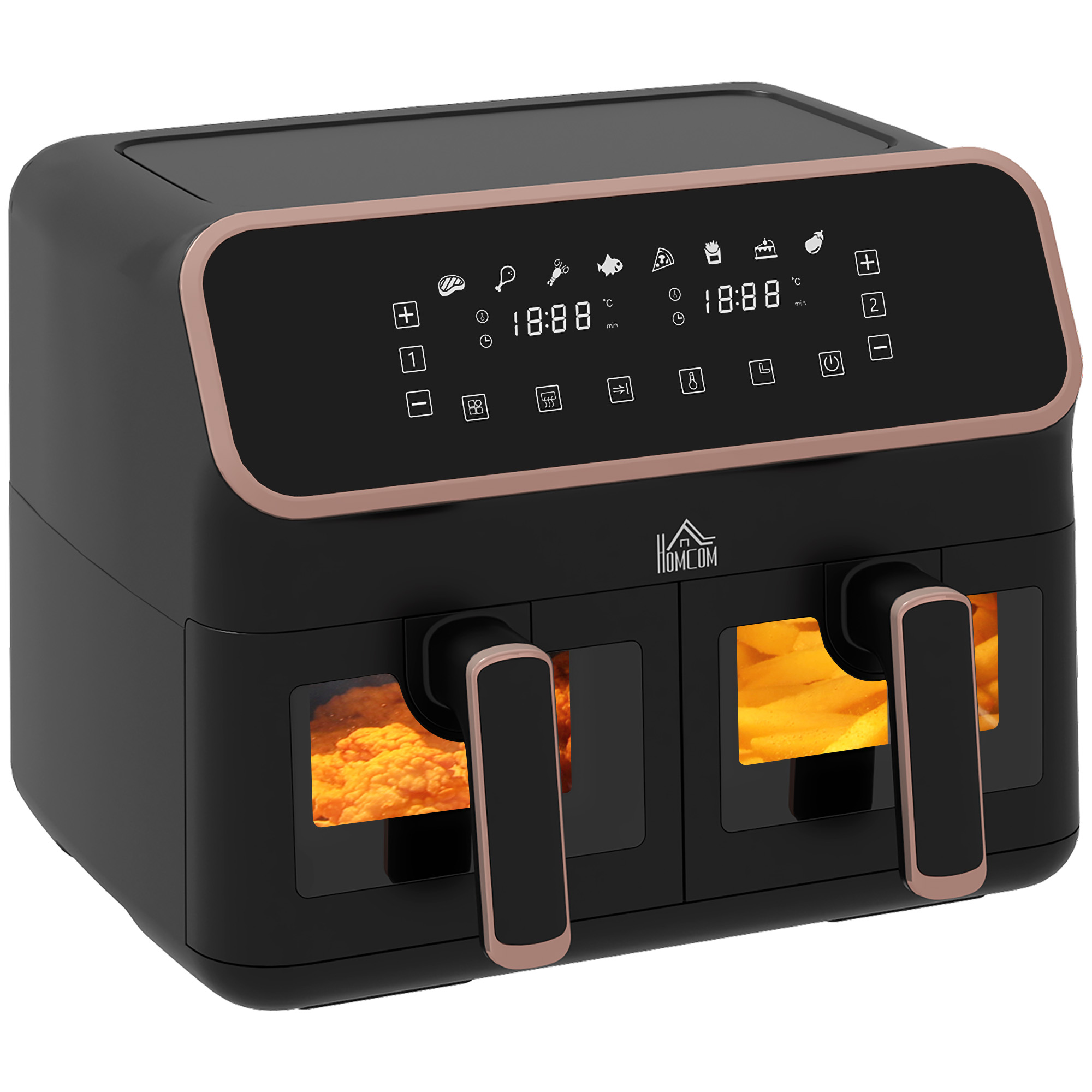 HOMCOM Dual Air Fryer, 8L Family Size Double Air Fryer Oven with 8-In-1 ...