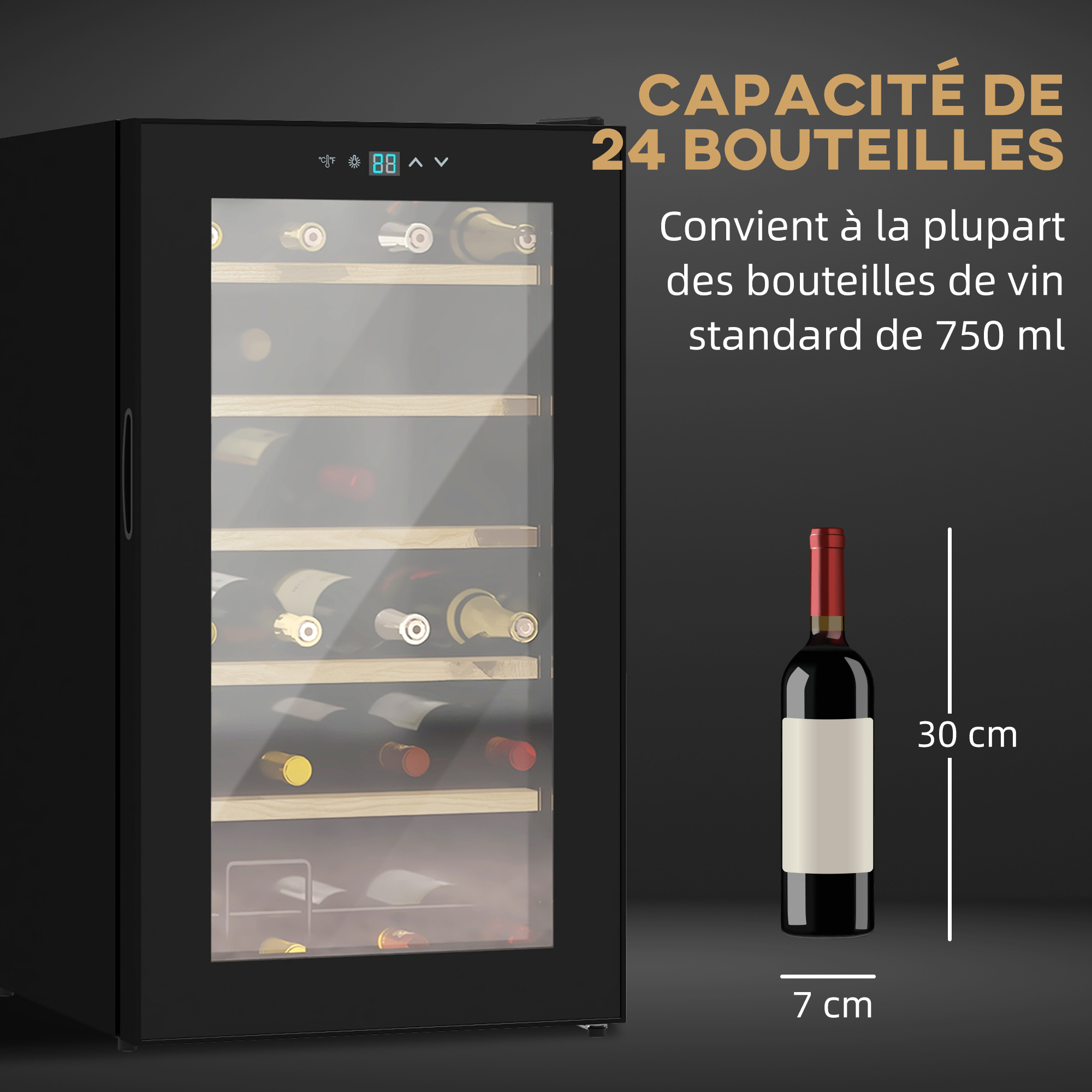 HOMCOM Cave à vin 24 bouteilles 65L haute performance température ...