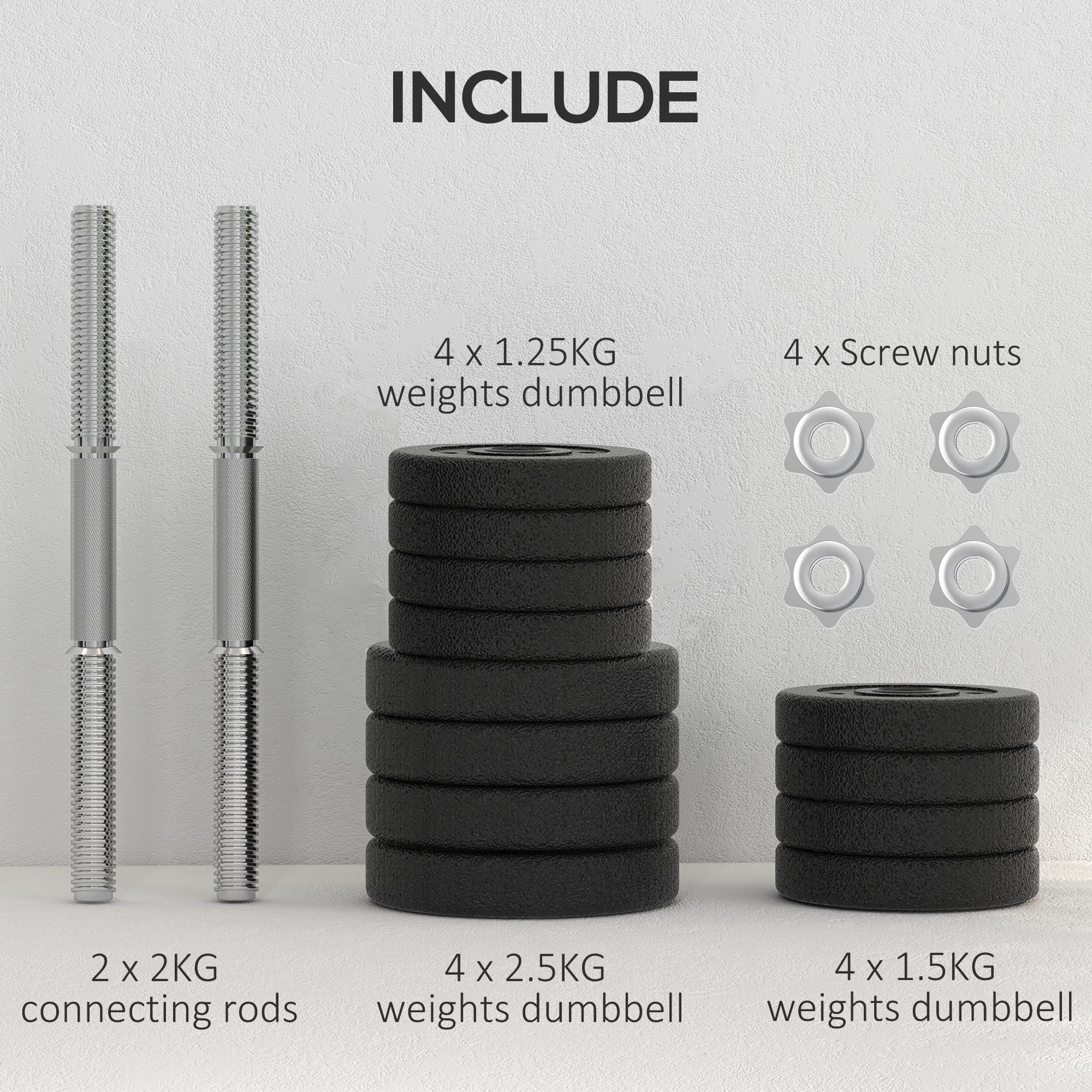 HOMCOM 25KG Adjustable Weights Dumbbells Set, Dumbbell Hand Weights for ...