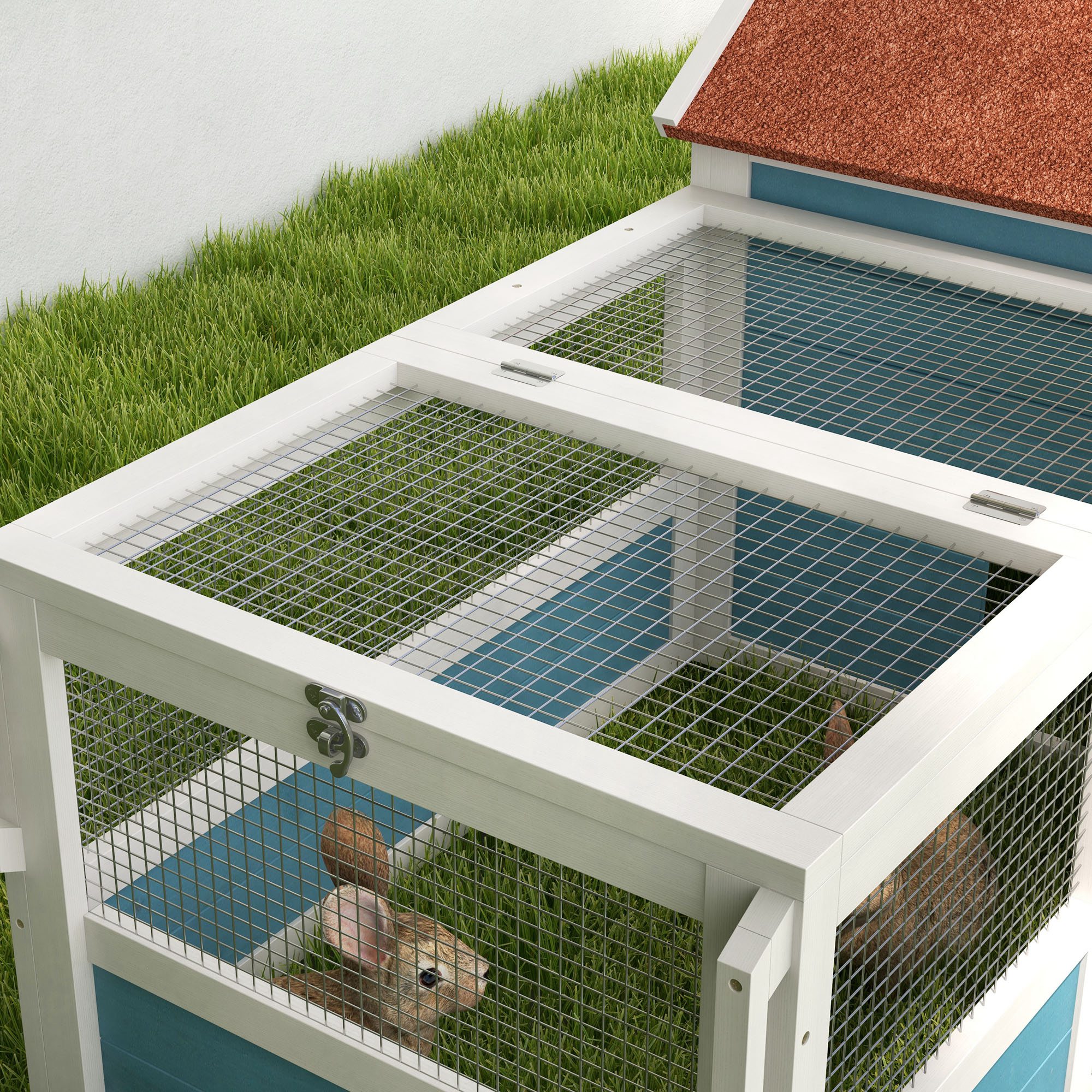 PawHut Jaula para Conejo Grande con 2 Ventanas de Decoración Ruedas 1 ...