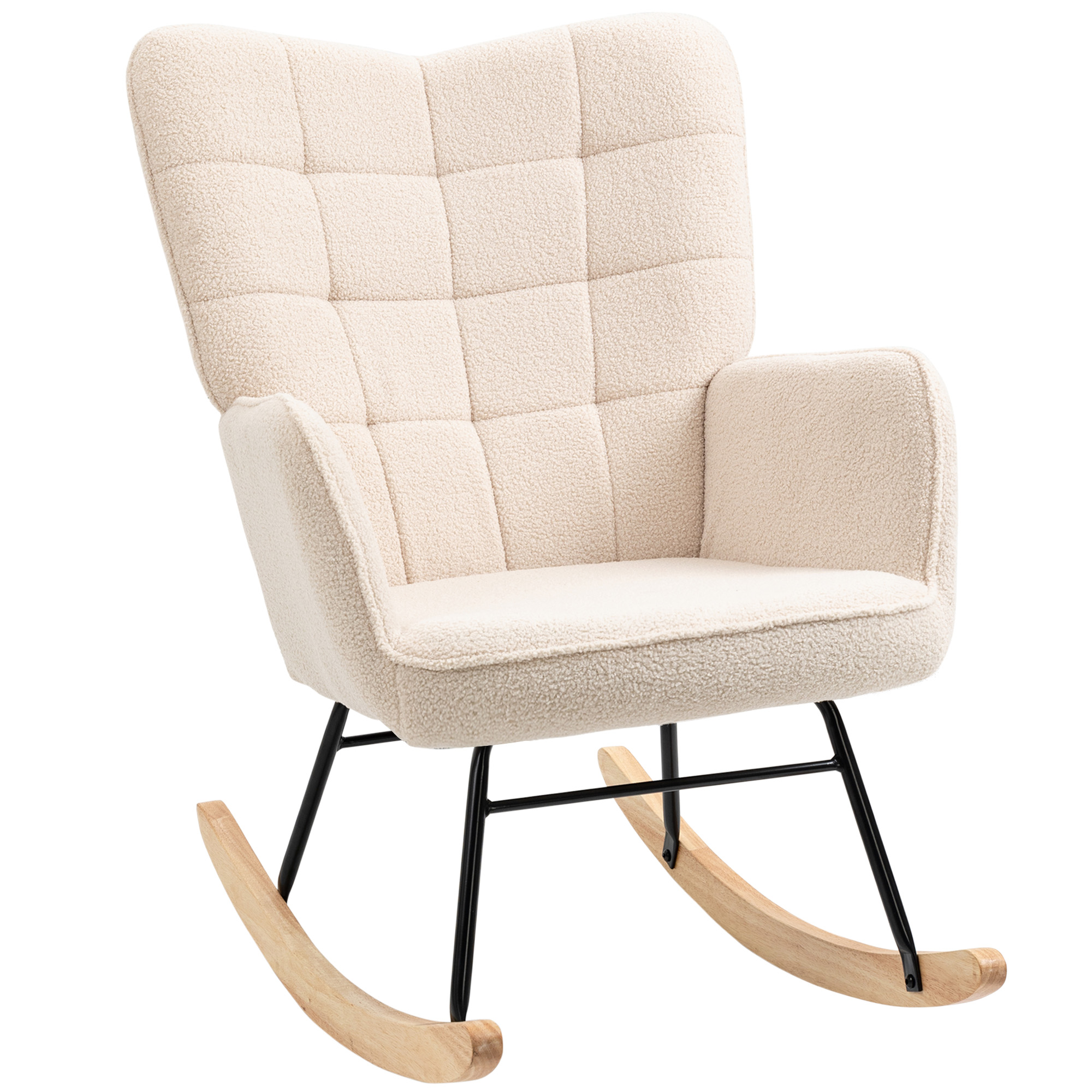 HOMCOM Wingback Rocking Chair for Nursing, Berber Fleece Nursery Glider ...