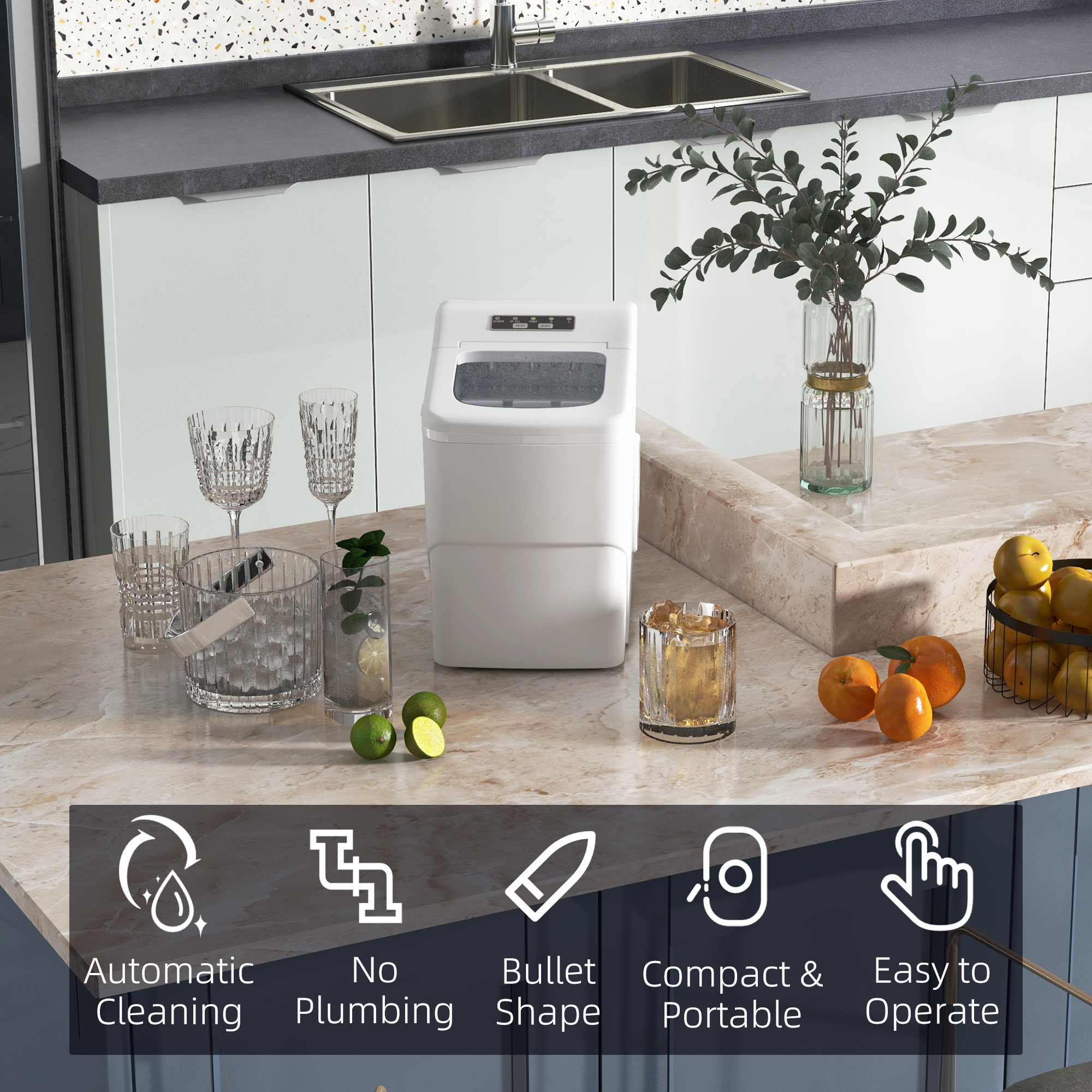 HOMCOM 12kg Countertop Ice Cube Machine, with Scoop - White | Aosom UK