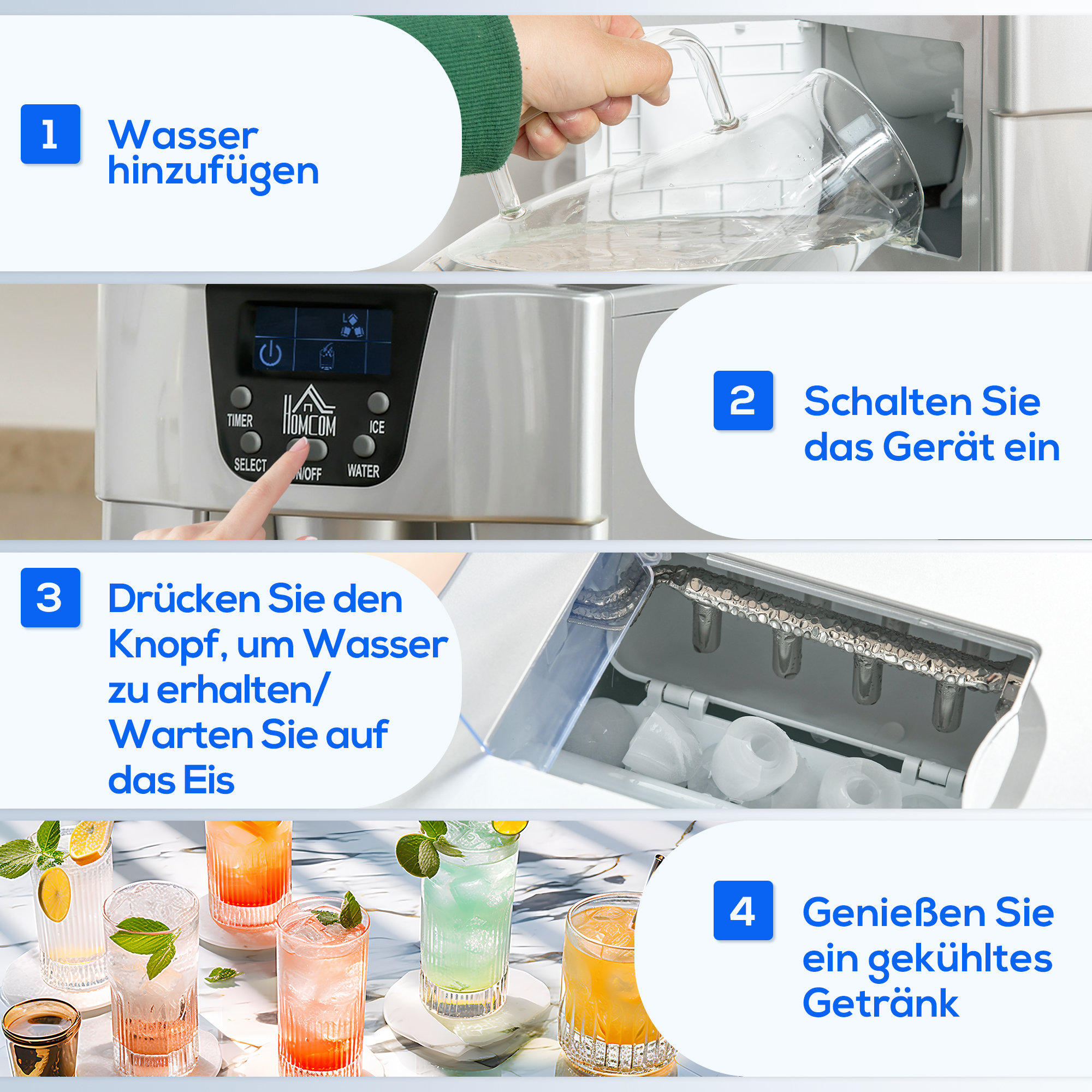 HOMCOM Eiswürfelmaschine Eiswürfelbereiter Ice-Maker, Timer-Funktion, 1 ...