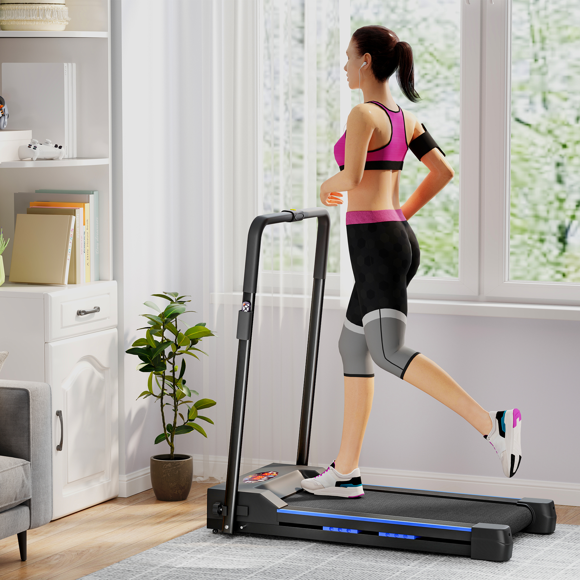 HOMCOM Steel Folding Motorized Home Treadmill Walking Machine with LCD ...
