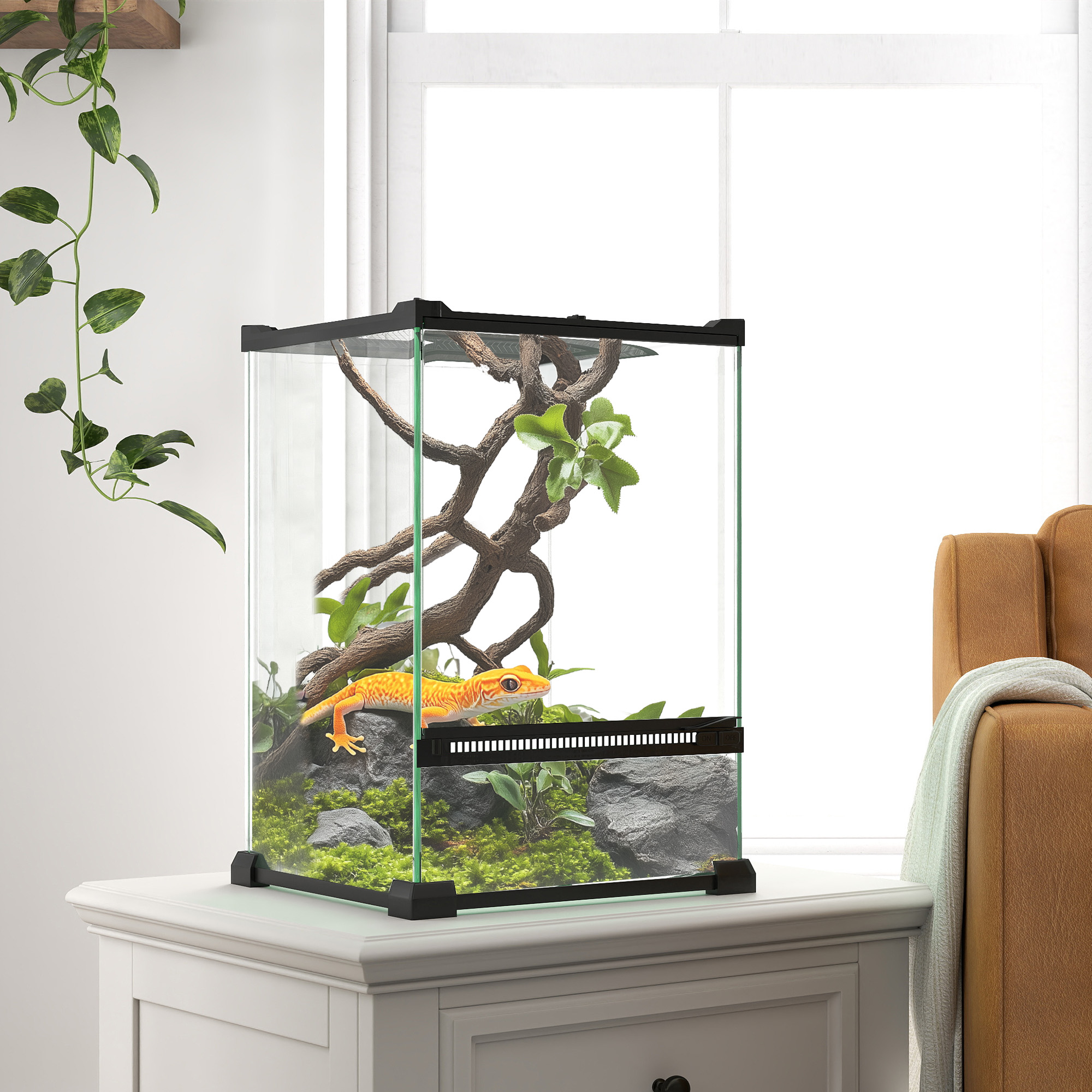 PawHut 12L Vivarium for Lizards Frogs Snakes Turtles Tortoises w/ Anti ...