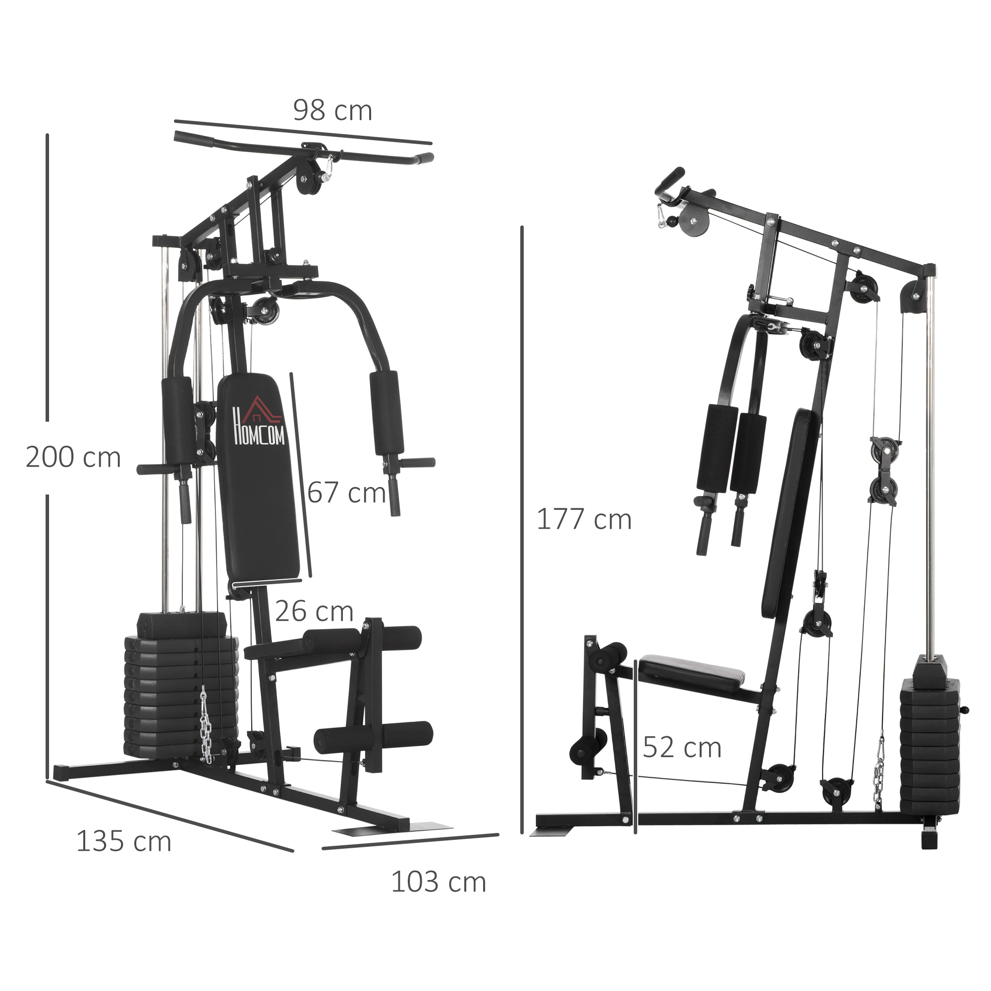HOMCOM Multifunction Home Gym Machine with 45kg Weight Stacks for Strength Training